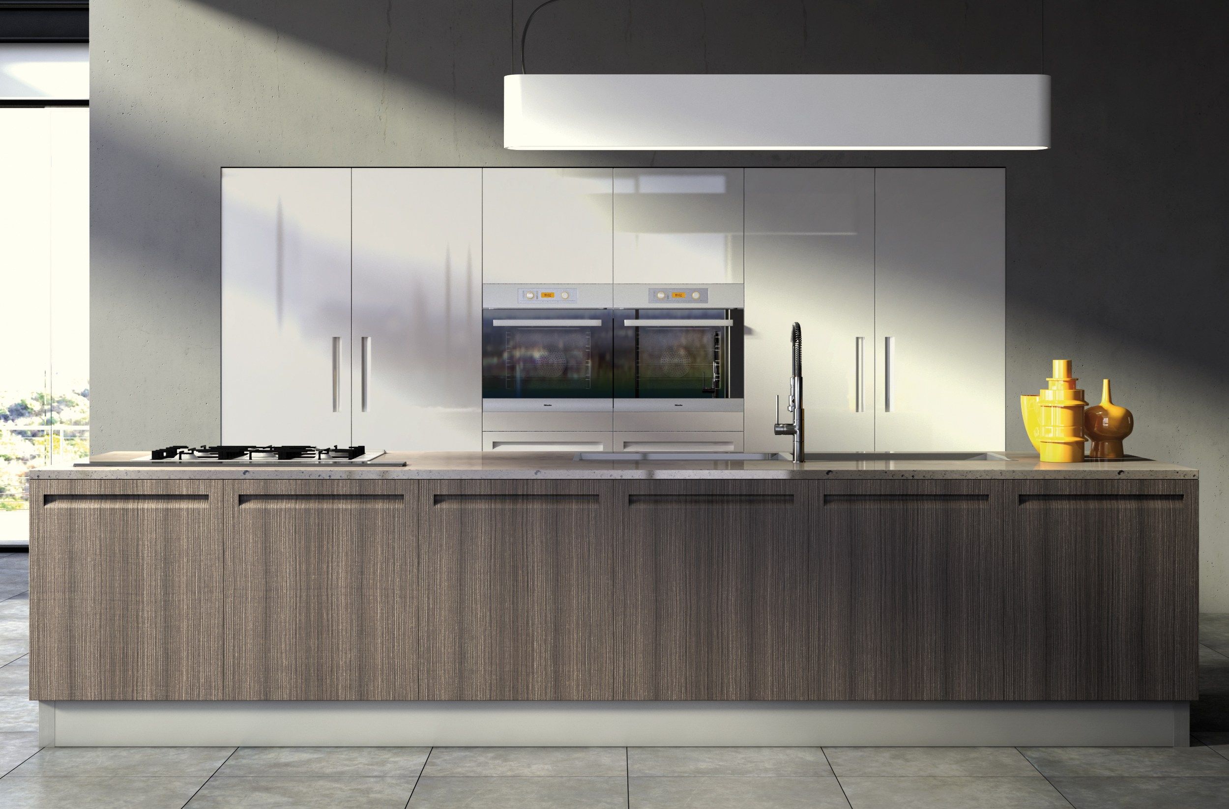 Lacquered wooden fitted kitchen with integrated handles CAMPIGLIO By SCIC