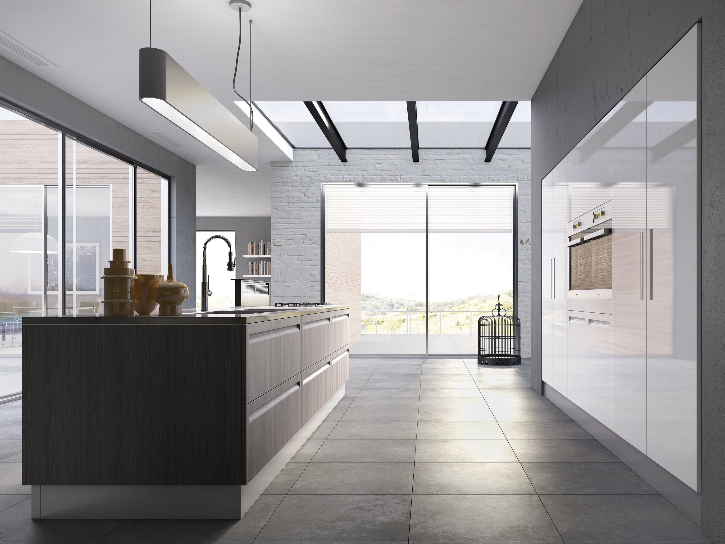 Lacquered wooden fitted kitchen with integrated handles CAMPIGLIO By SCIC