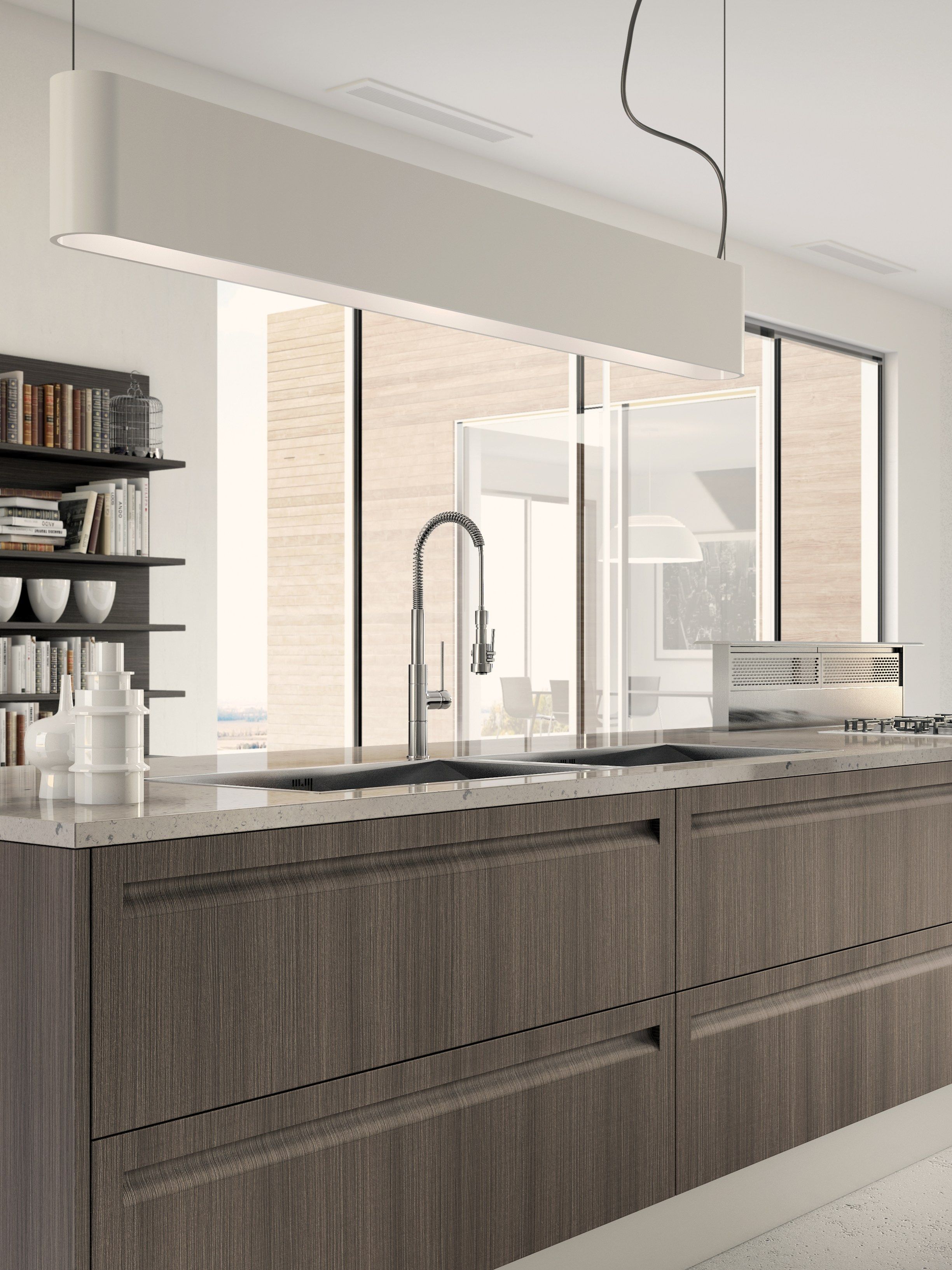Lacquered wooden fitted kitchen with integrated handles CAMPIGLIO By SCIC
