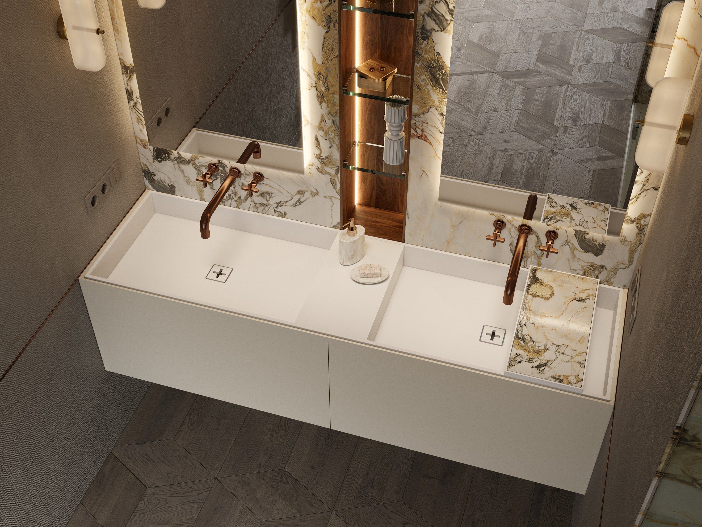 CANASTA | Wall-mounted washbasin Double wall-mounted Solid Surface ...