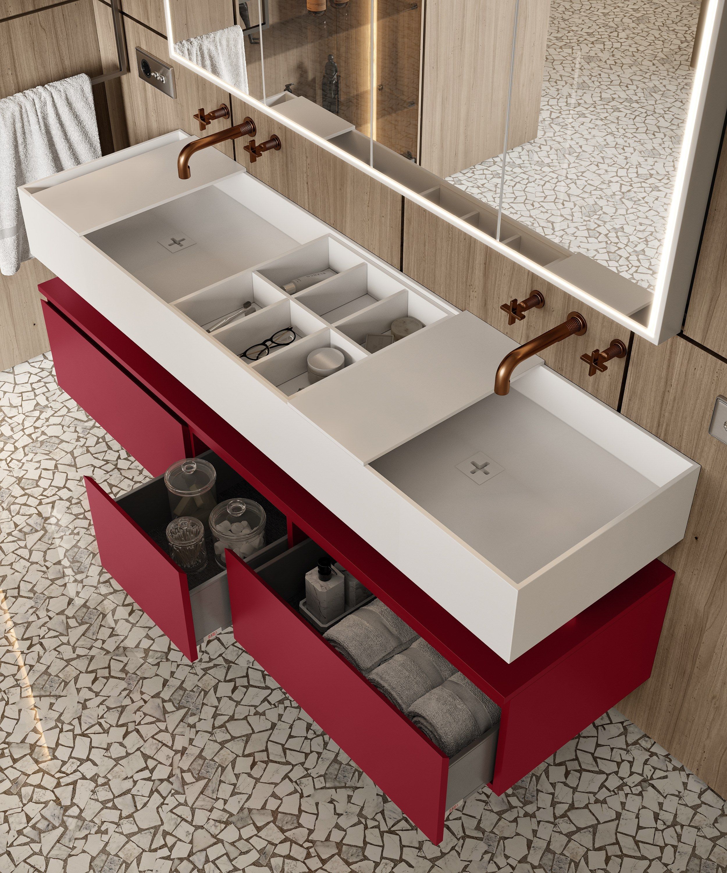 CANASTA | Wall-mounted washbasin Double wall-mounted Solid Surface ...