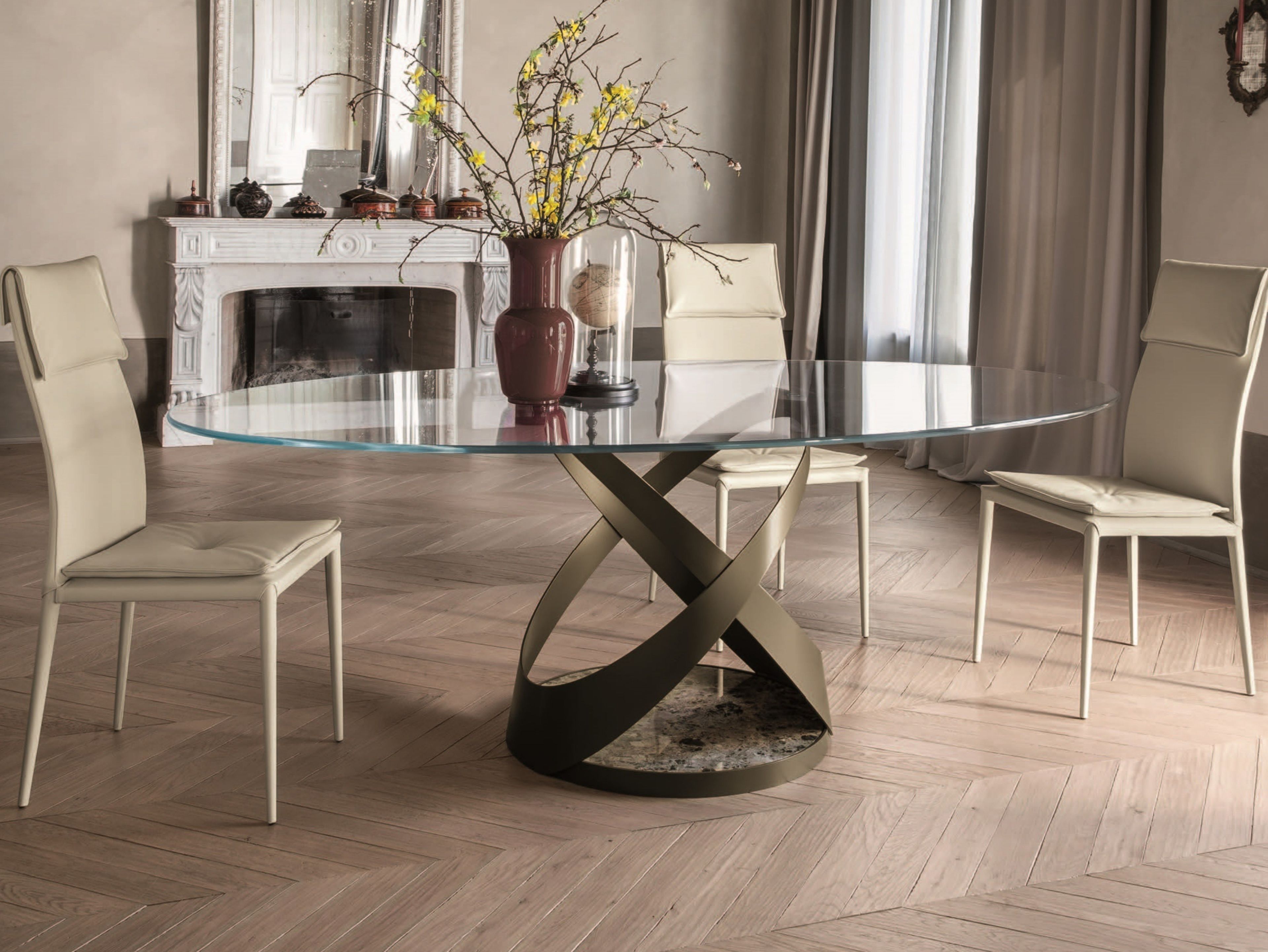 CAPRI | Oval table Oval glass table with marble and metal base By Tonin ...