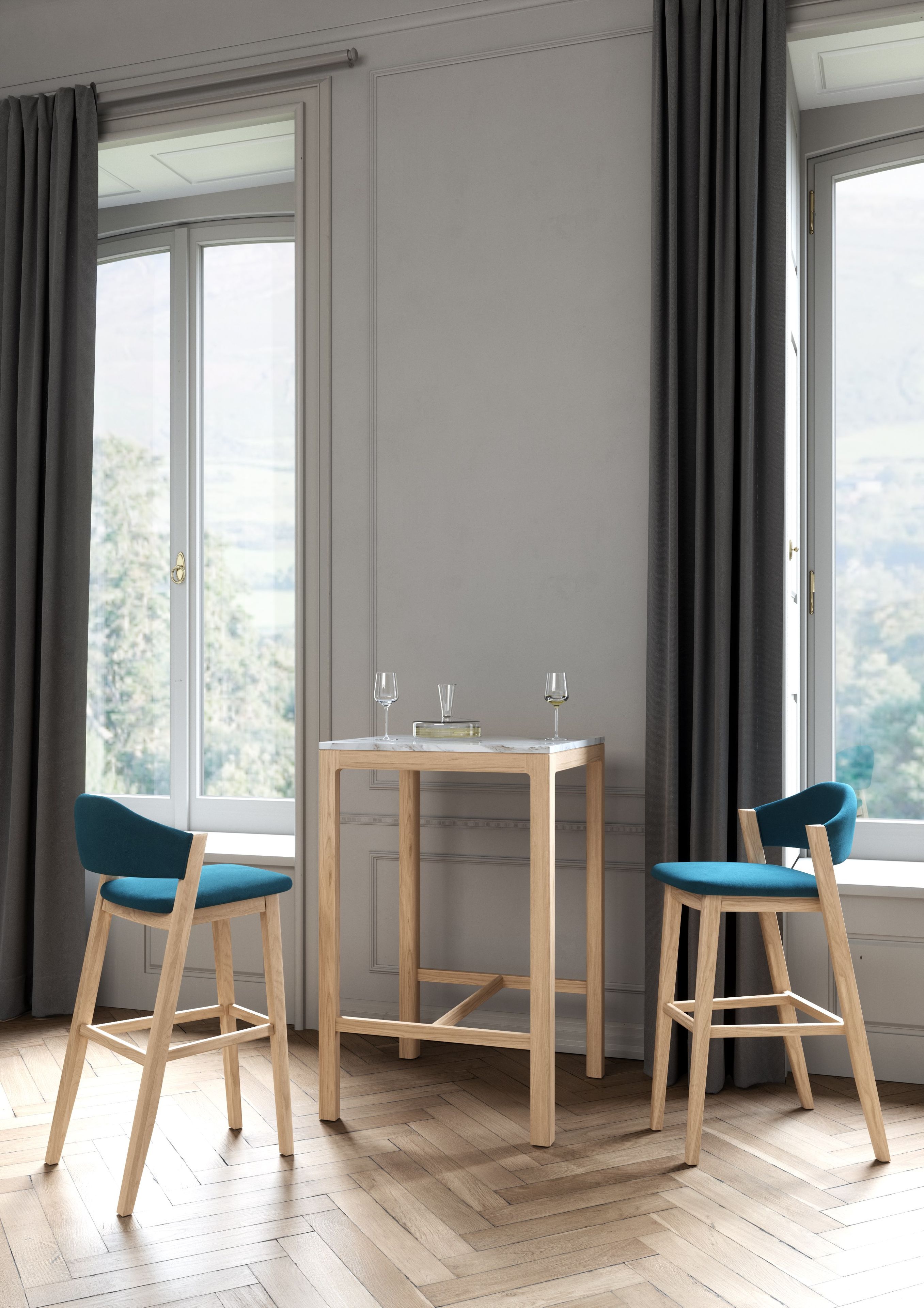 CARAVELA High wooden stool with footrest By Wewood | design Gonçalo Campos