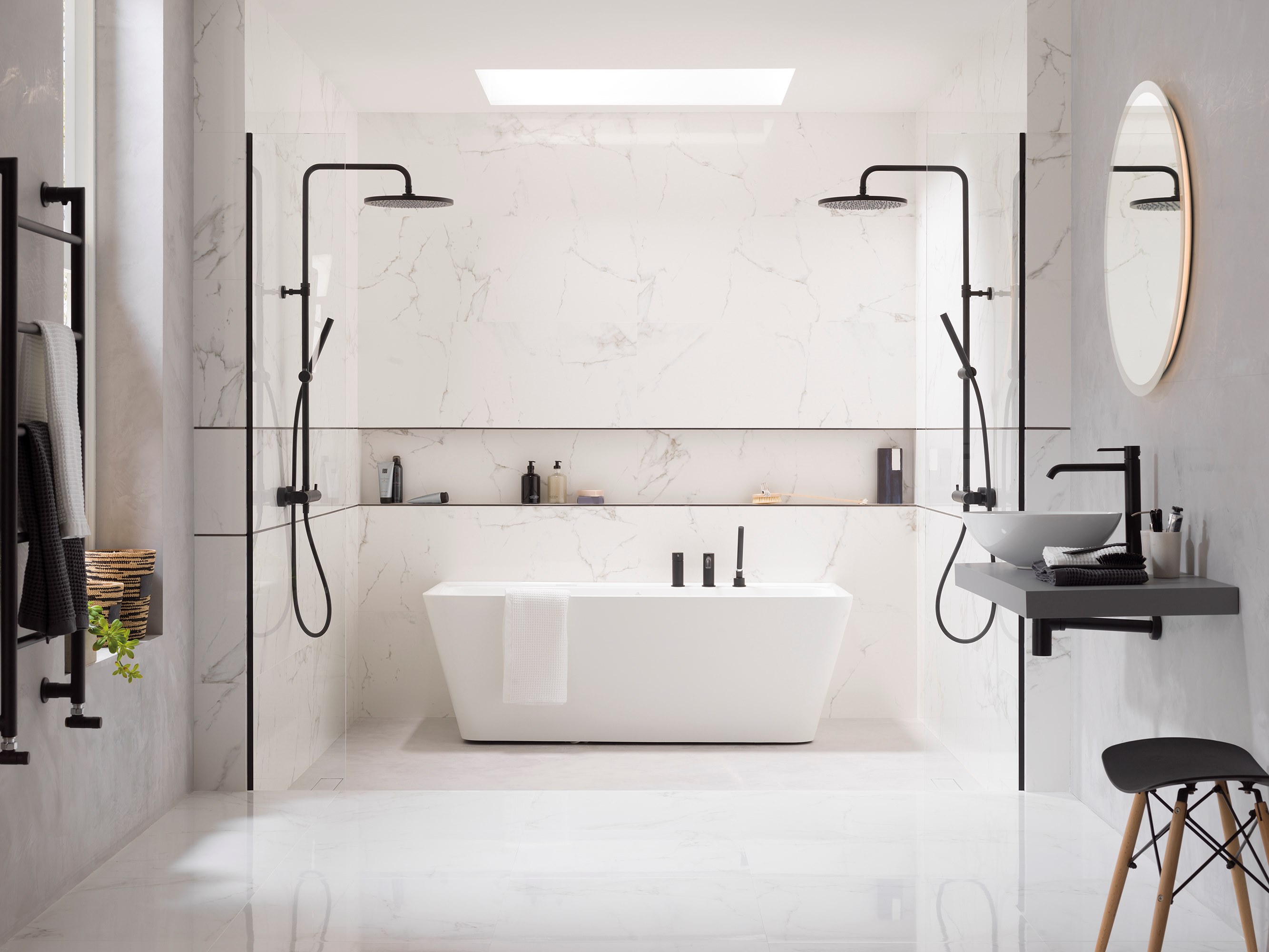 Porcelain stoneware flooring with marble effect CARRARA BLANCO BRILLO ...