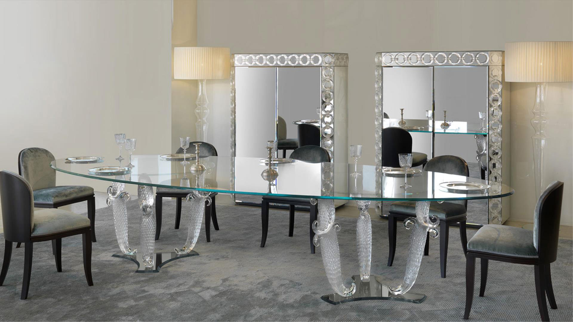 CASANOVA Oval glass dining table with Lazy Susan By Reflex