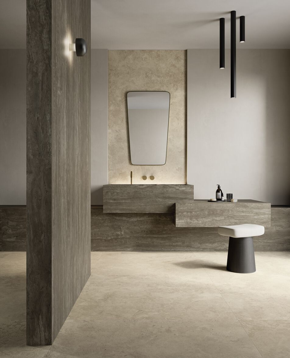 STONE LAB - TRAVERTINO FUSCUS Porcelain stoneware kitchen worktop with ...