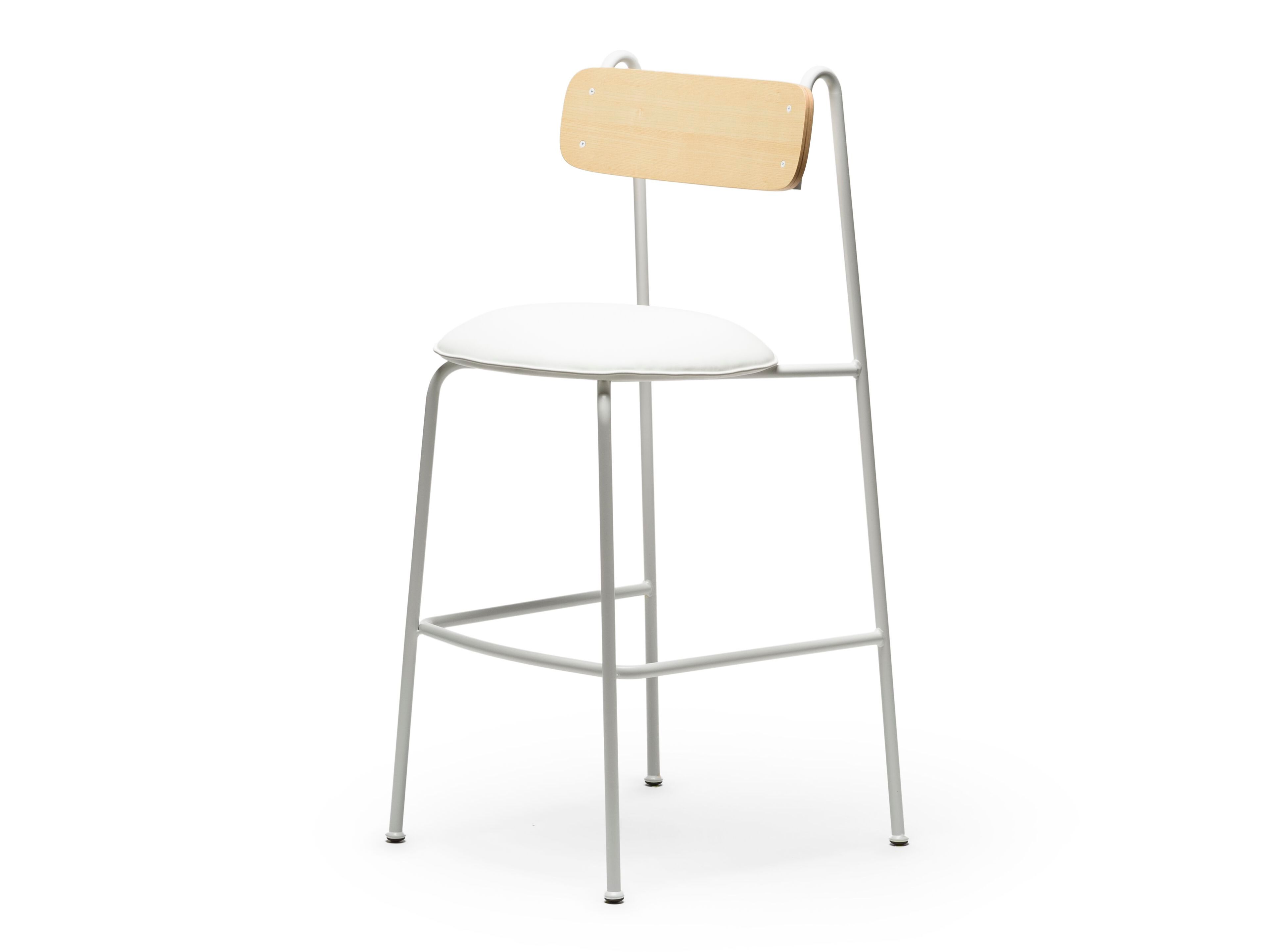 LENA SG-75 Painted metal high stool with eco-leather integrated cushion ...