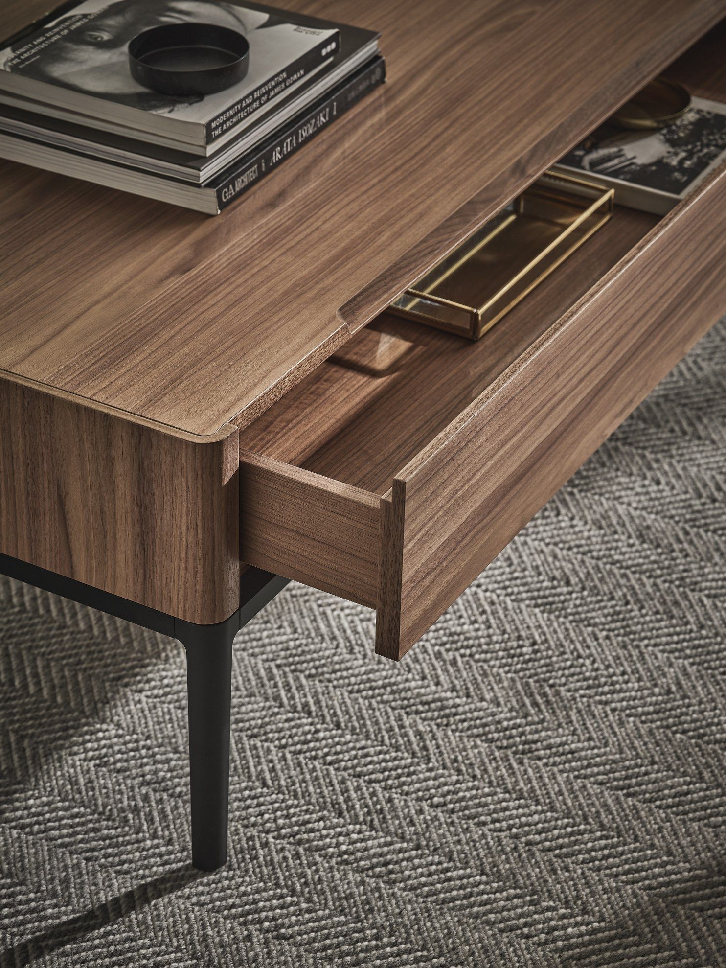 Walnut coffee table with storage space CHIBA By Porada design David Dolcini
