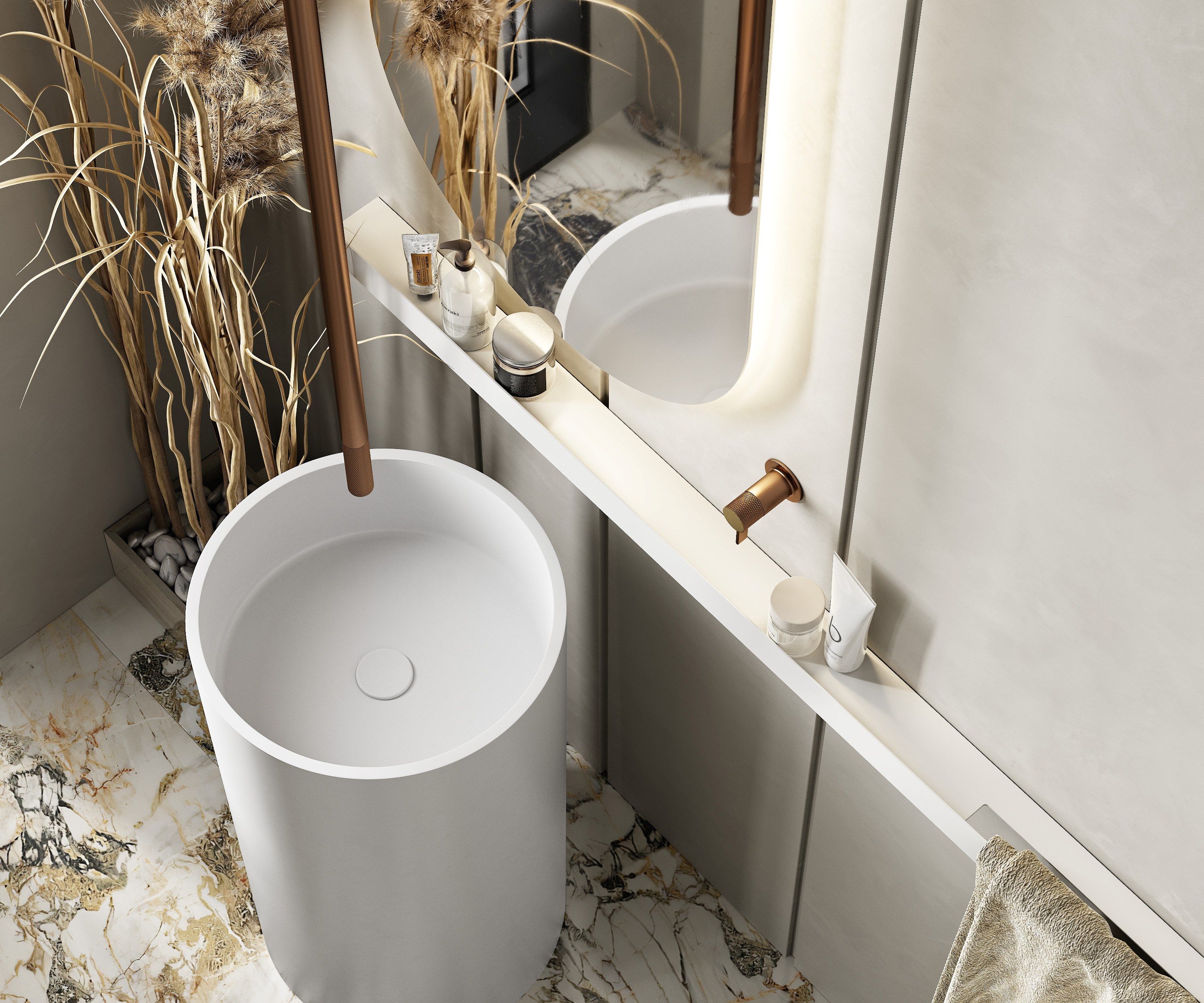 CIRCULAR TOWER Freestanding round single Solid Surface washbasin By ...