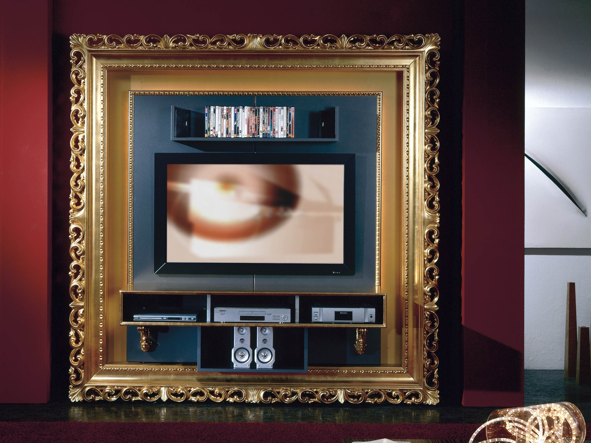 Baroque wooden TV wall system CLASSIC THE FRAME By Vismara Design