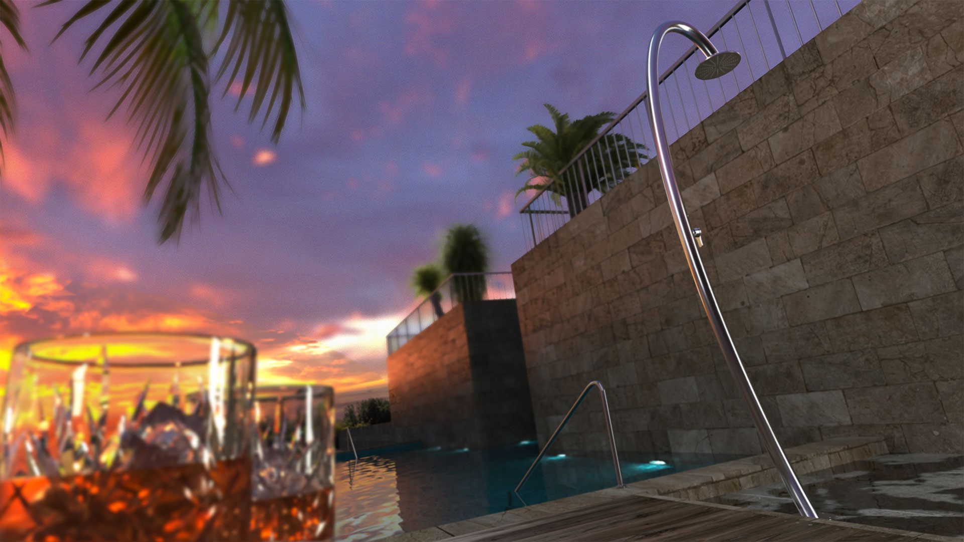 Stainless steel outdoor shower with overhead shower CLEF By Inoxstyle