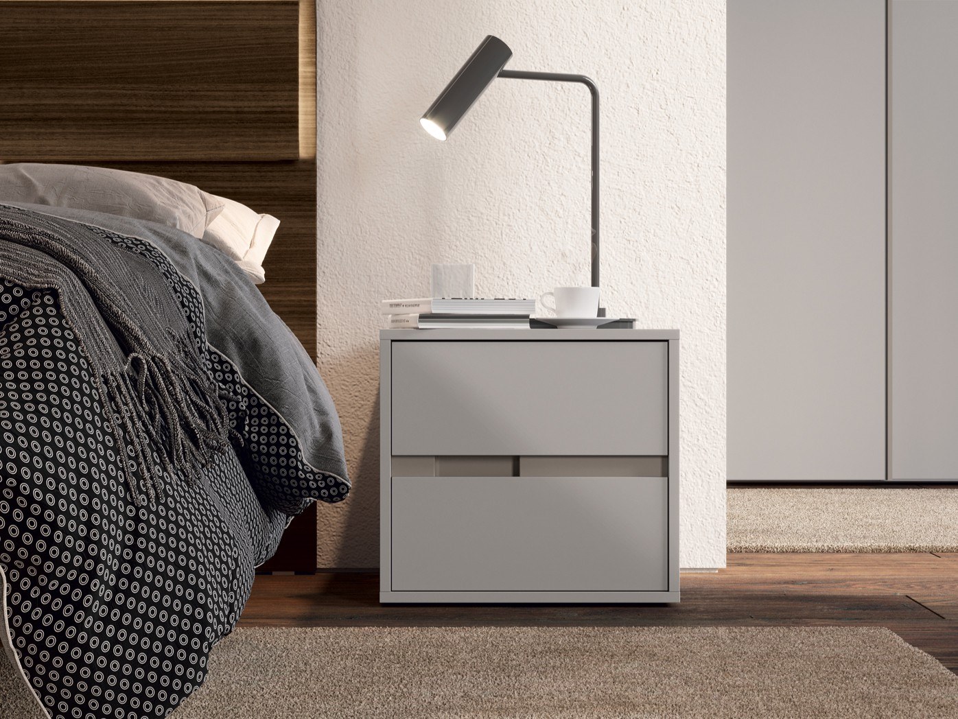CLIO Melamine-faced chipboard bedside table with drawers By Febal Casa