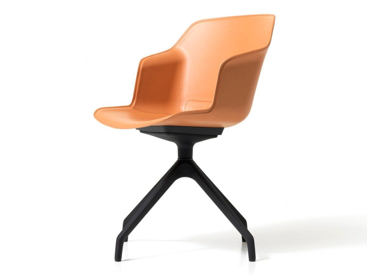 CLOP Trestle-based tanned leather office chair with armrests By Diemme ...