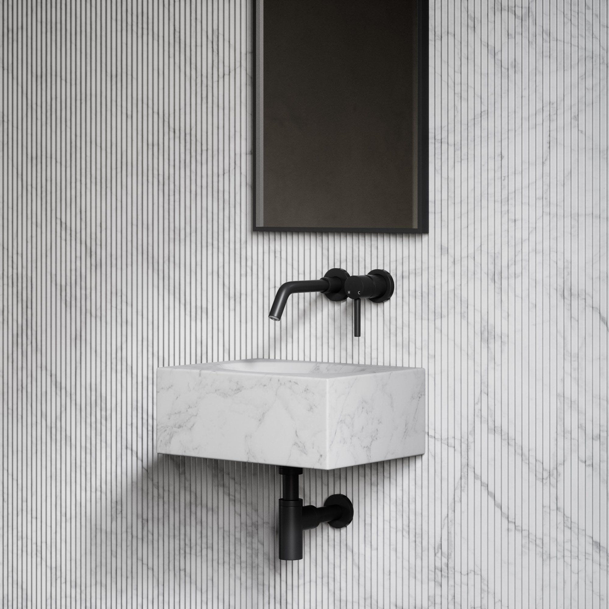 COCO Wall-mounted single Carrara marble washbasin By LUSSO