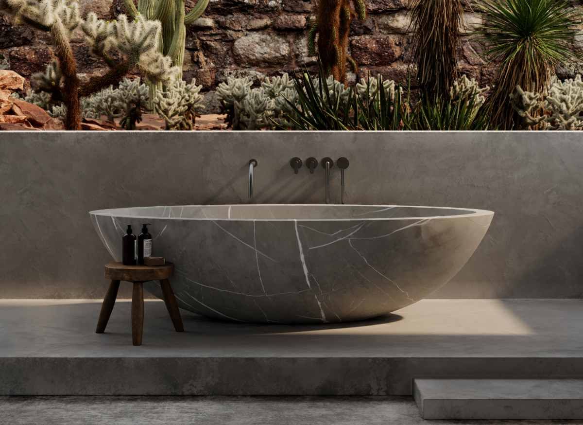 TULUM Freestanding oval natural stone bathtub By COCOON