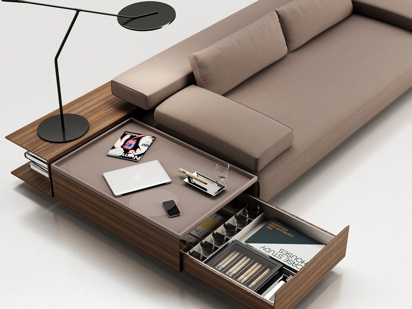 CODE Fabric sofa with integrated magazine rack By ENNE | design ...