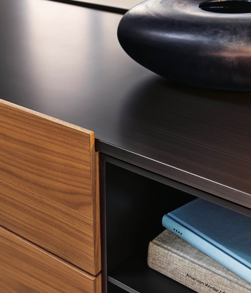 CODE Low wooden TV cabinet with drawers By Poliform