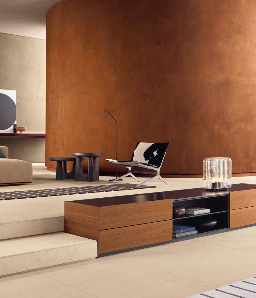 CODE Low wooden TV cabinet with drawers By Poliform
