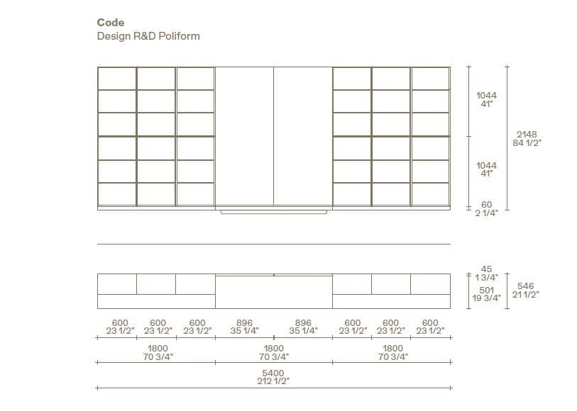 CODE Sectional wooden storage wall By Poliform