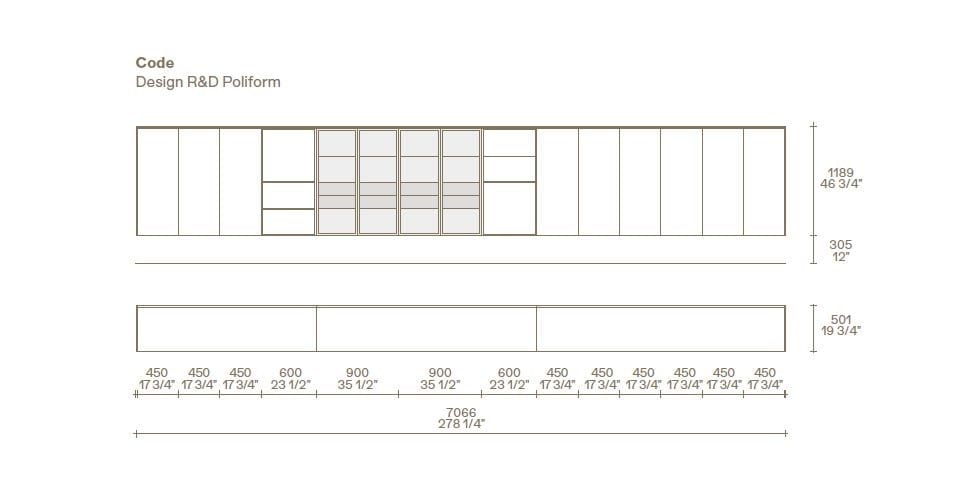 CODE Sectional wooden storage wall By Poliform