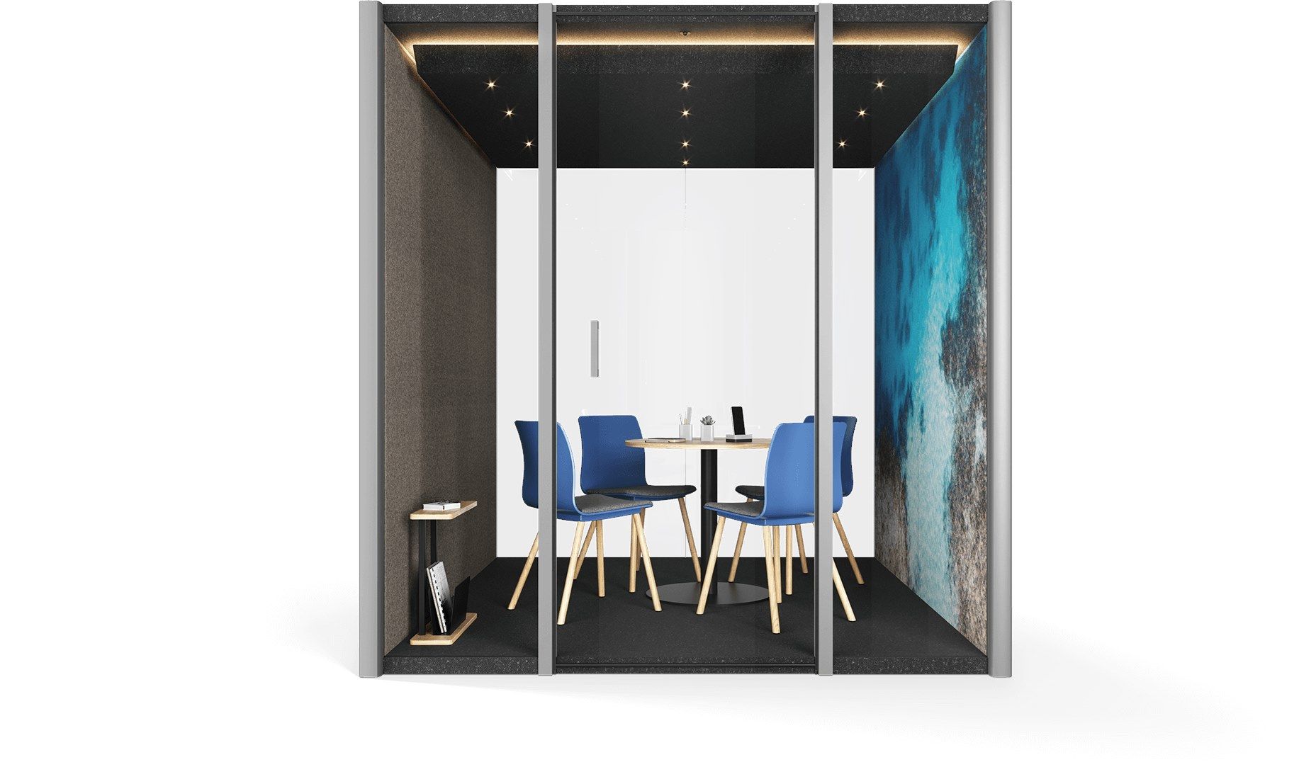 Acoustic office booth with built-in lights COLLABORATION CUBE By Bosse