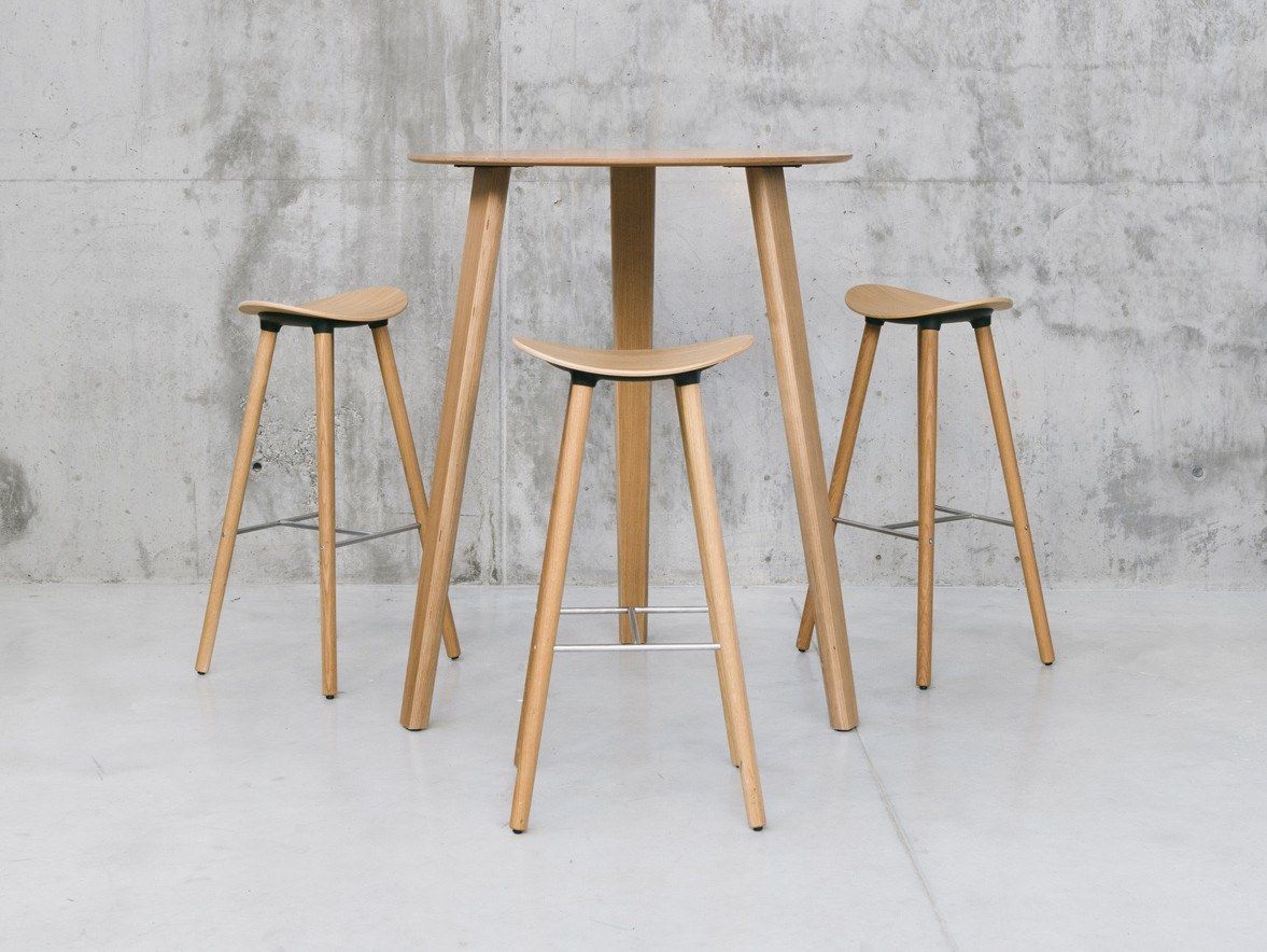 COMA WOOD High wooden stool with footrest By ENEA | design Josep Lluscà