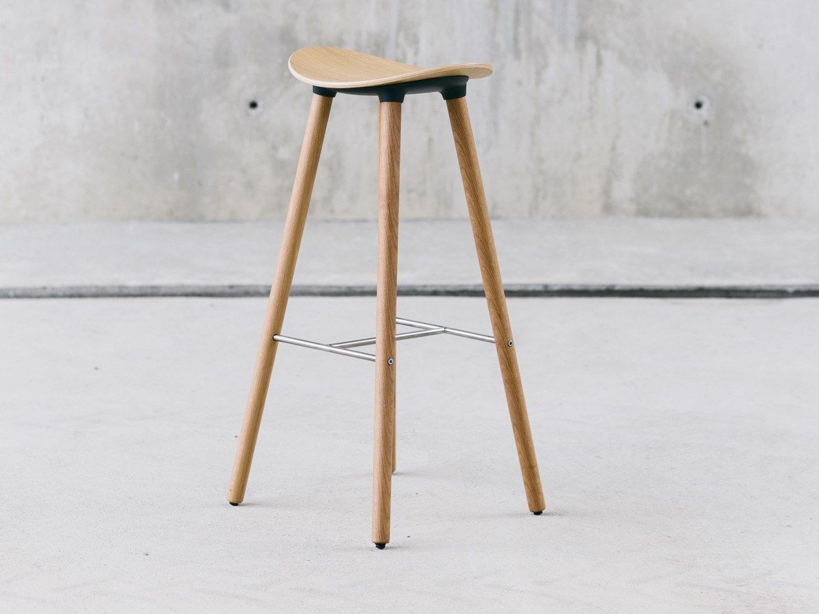 COMA WOOD High wooden stool with footrest By ENEA | design Josep Lluscà