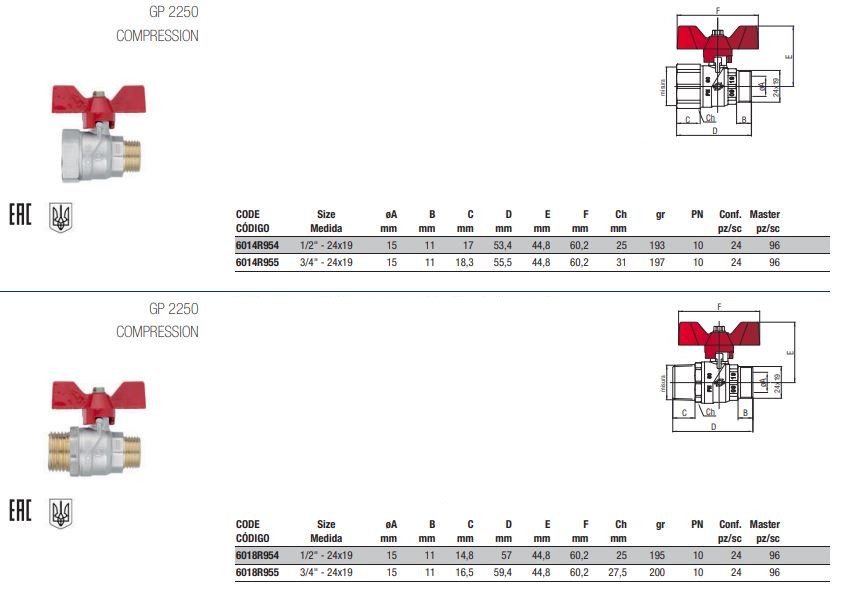 COMPRESSION Metal Valve, sluice, sluice gate for system By FIV