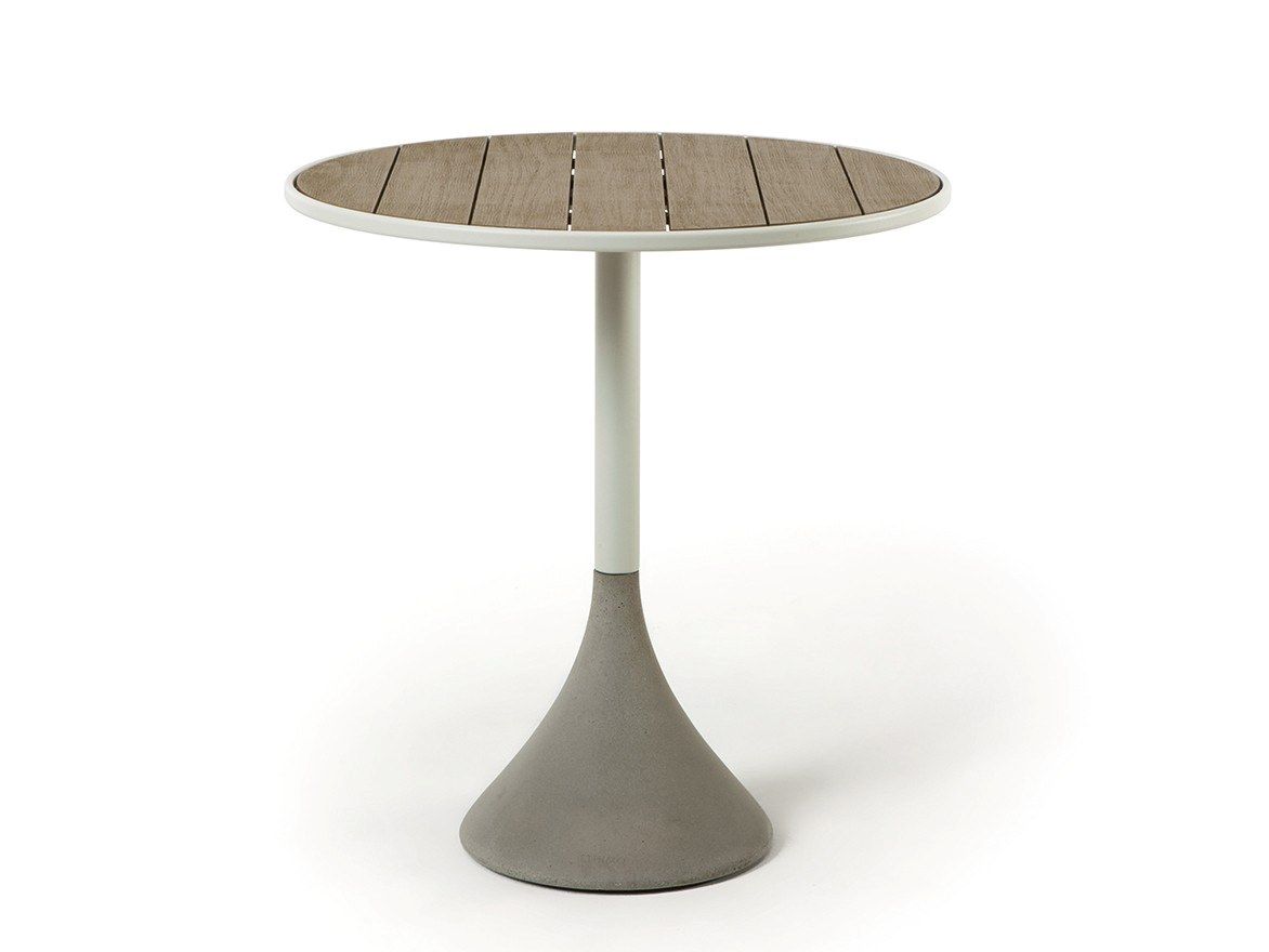 CONCRETO Round teak garden table By Ethimo | design Luca Nichetto