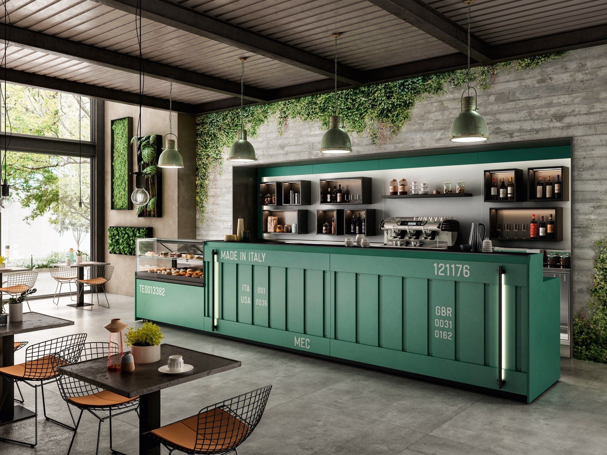 Illuminated steel bar counter CONTAINER By Frigomeccanica