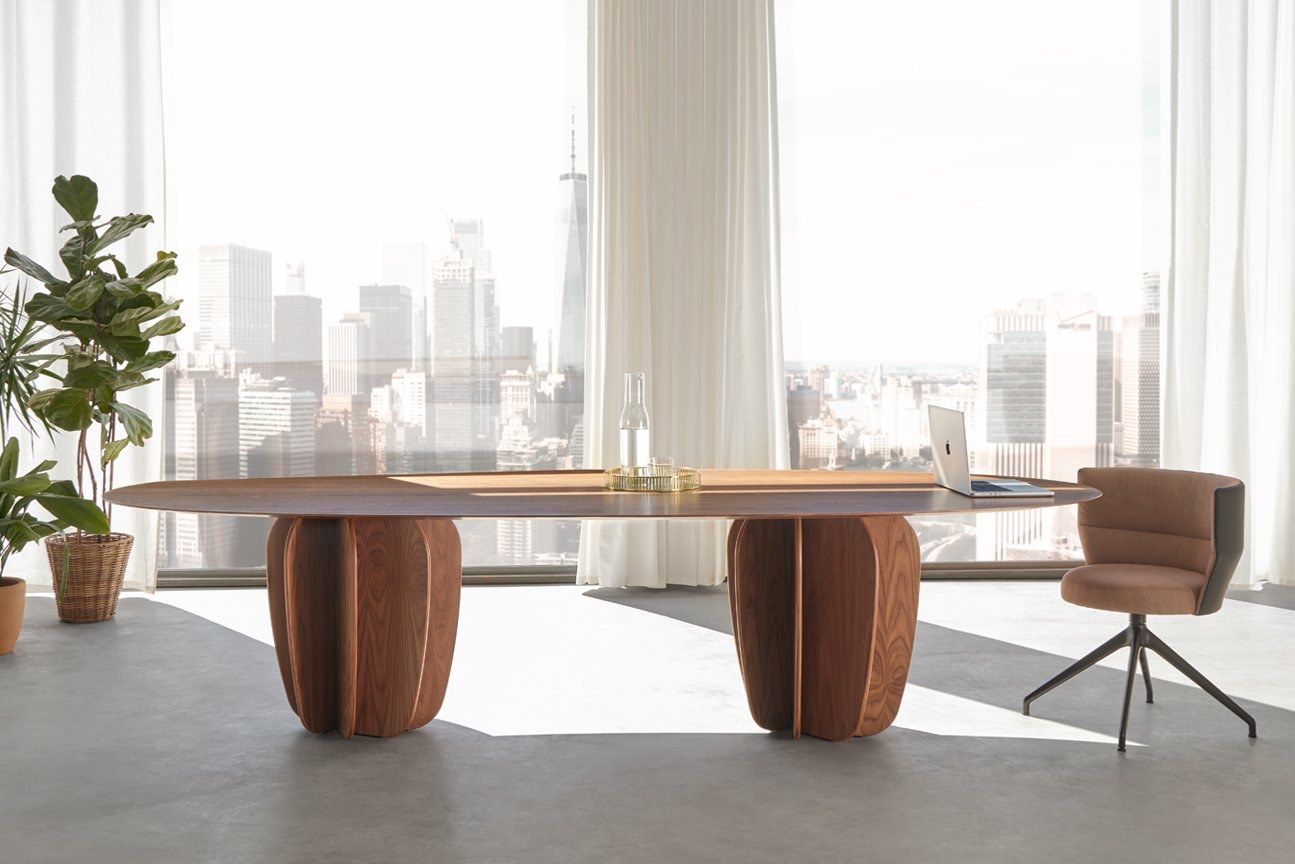 CORAL Oval wood and glass dining table By Punt | design Arik Levy