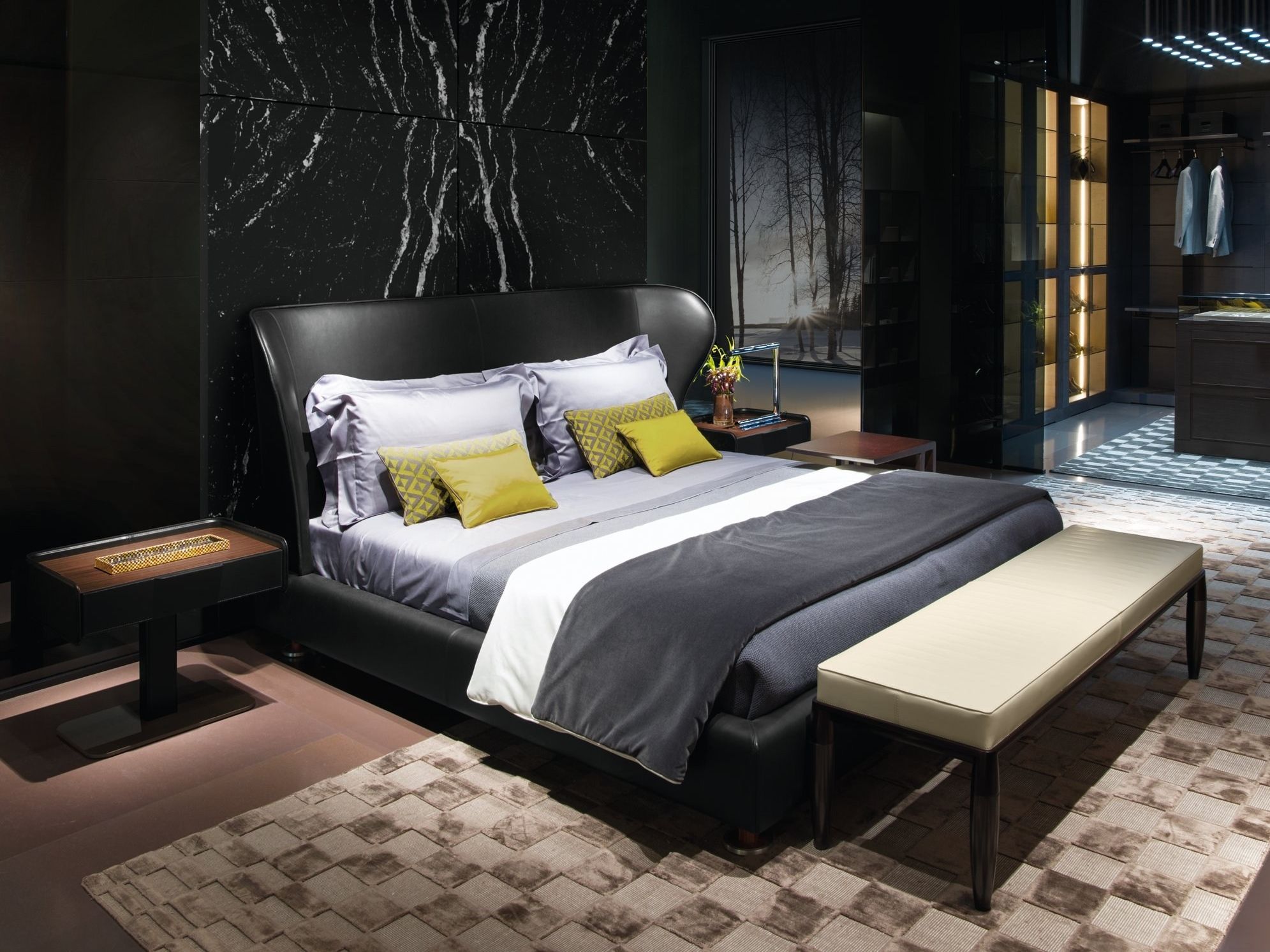 CORIUM Rectangular leather bedside table with drawers By Giorgetti ...