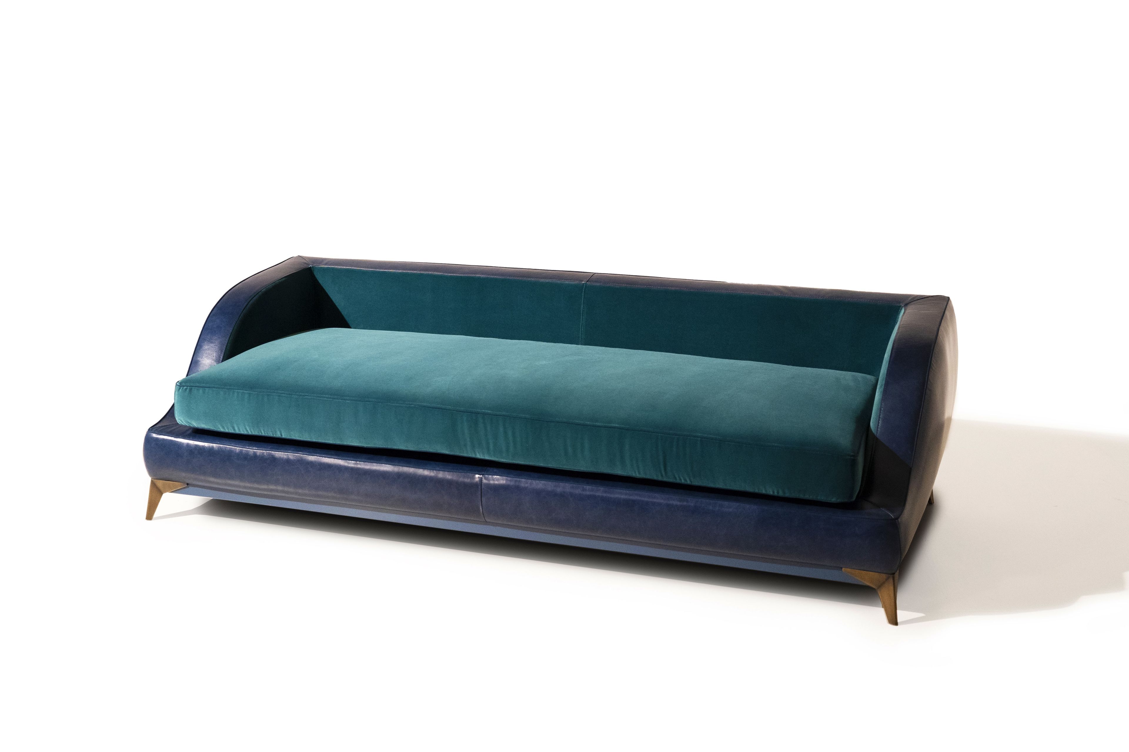 COUCH Velvet and leather sofa By Mantellassi 1926