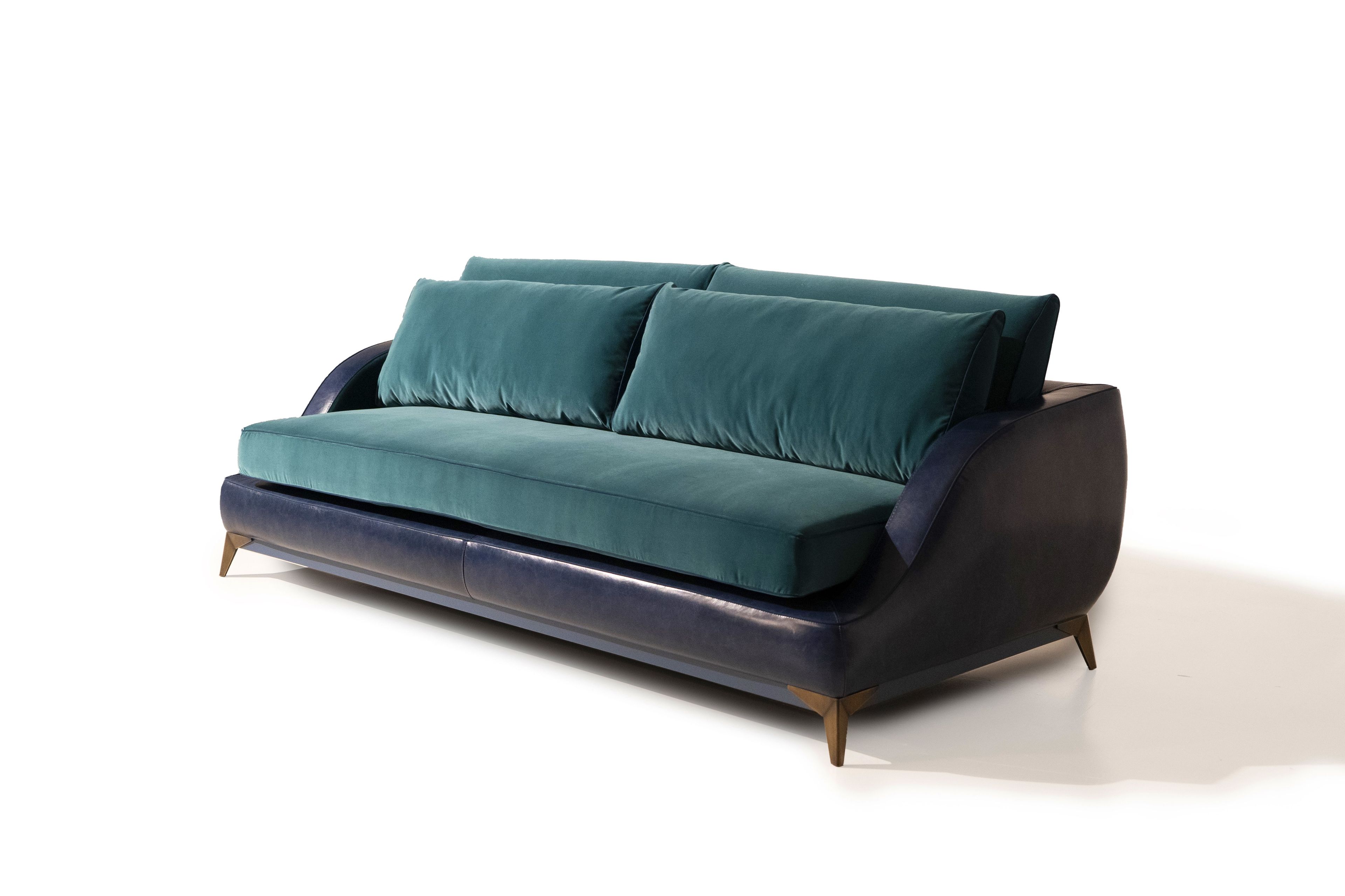 COUCH Velvet and leather sofa By Mantellassi 1926