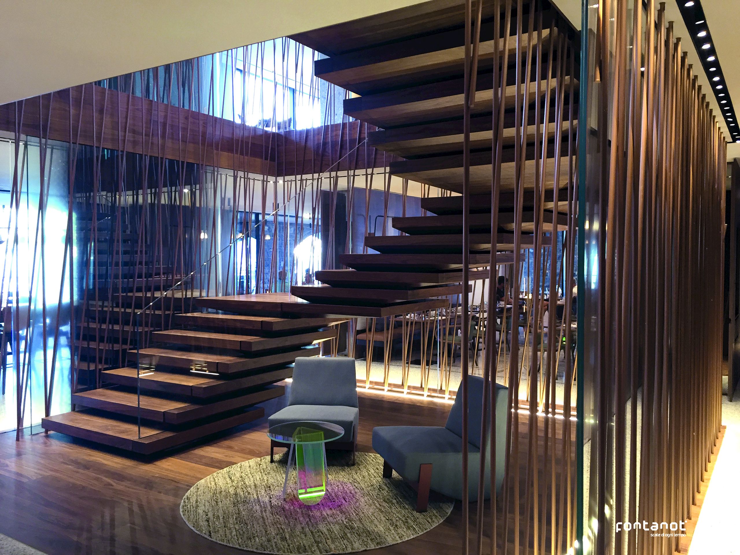 CP LAB DESIGN Walnut Open staircase By CP Parquet