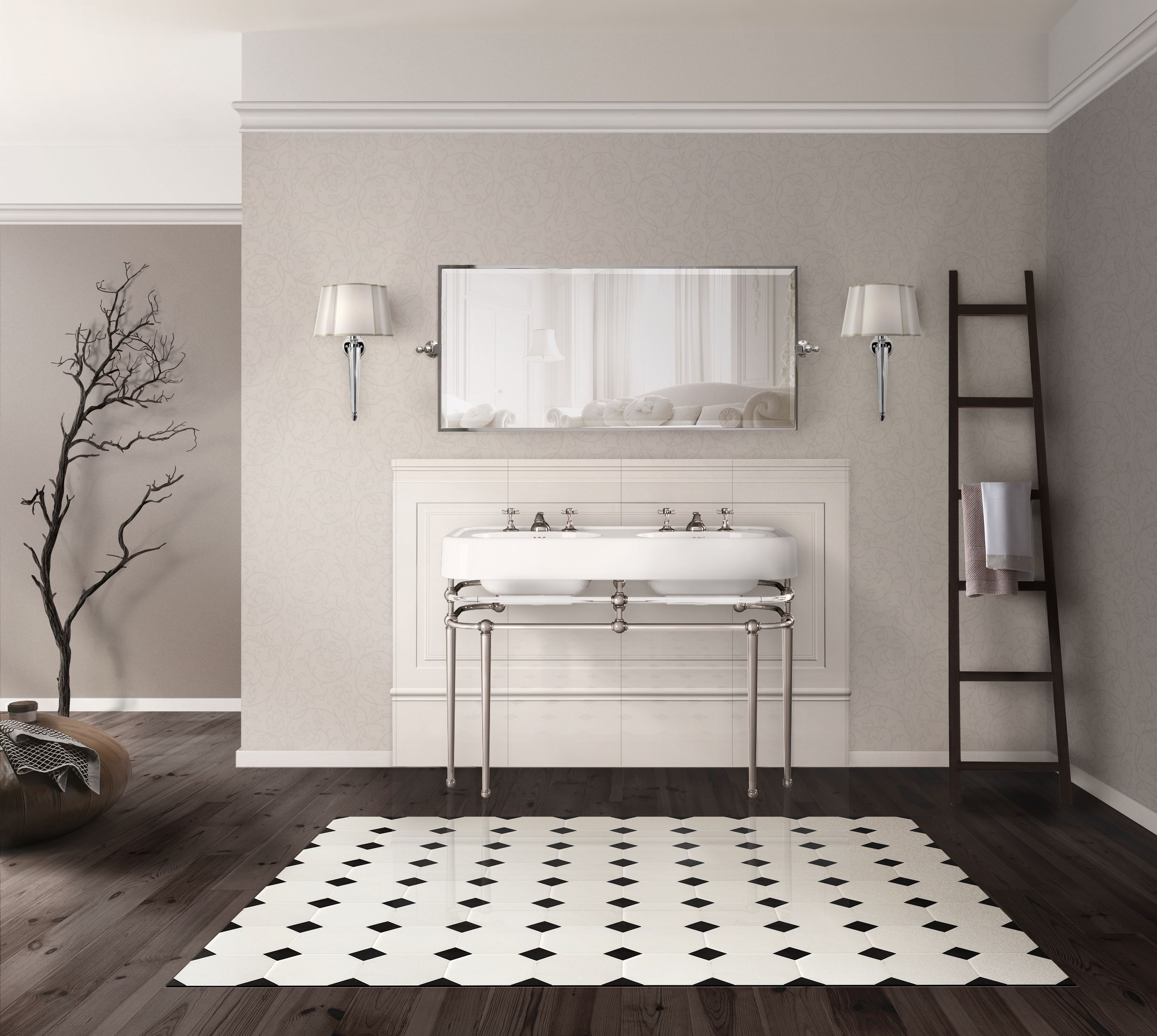 Console double washbasin with towel rail CRYSTAL MEMPHIS By Devon&Devon