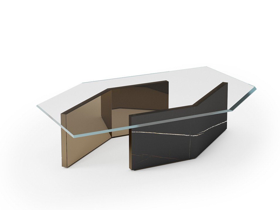 CUBITUM 40 | Coffee table for living room Hexagonal glass coffee table ...