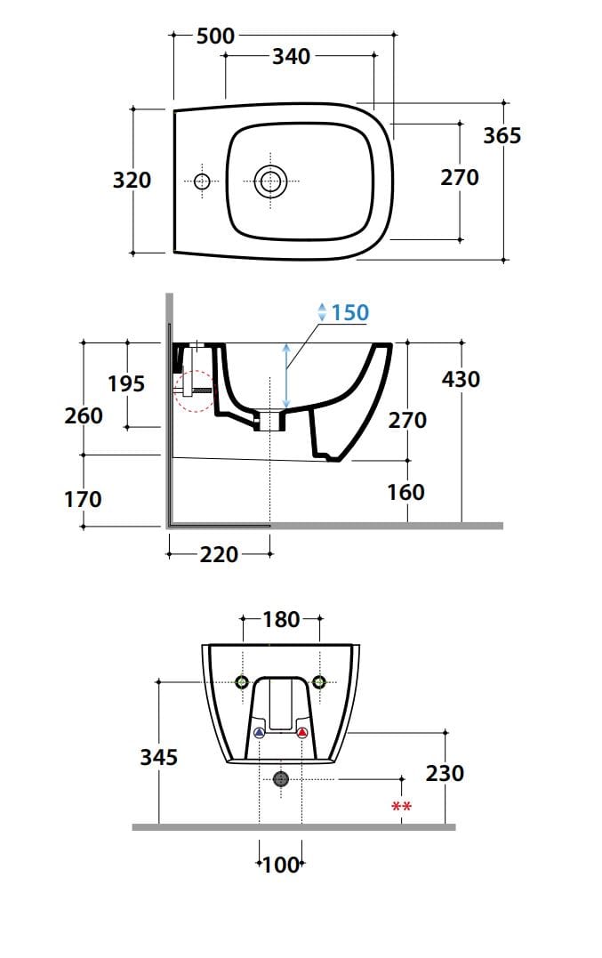 GENESIS Bidé suspendido de cerámica By Ceramica Globo