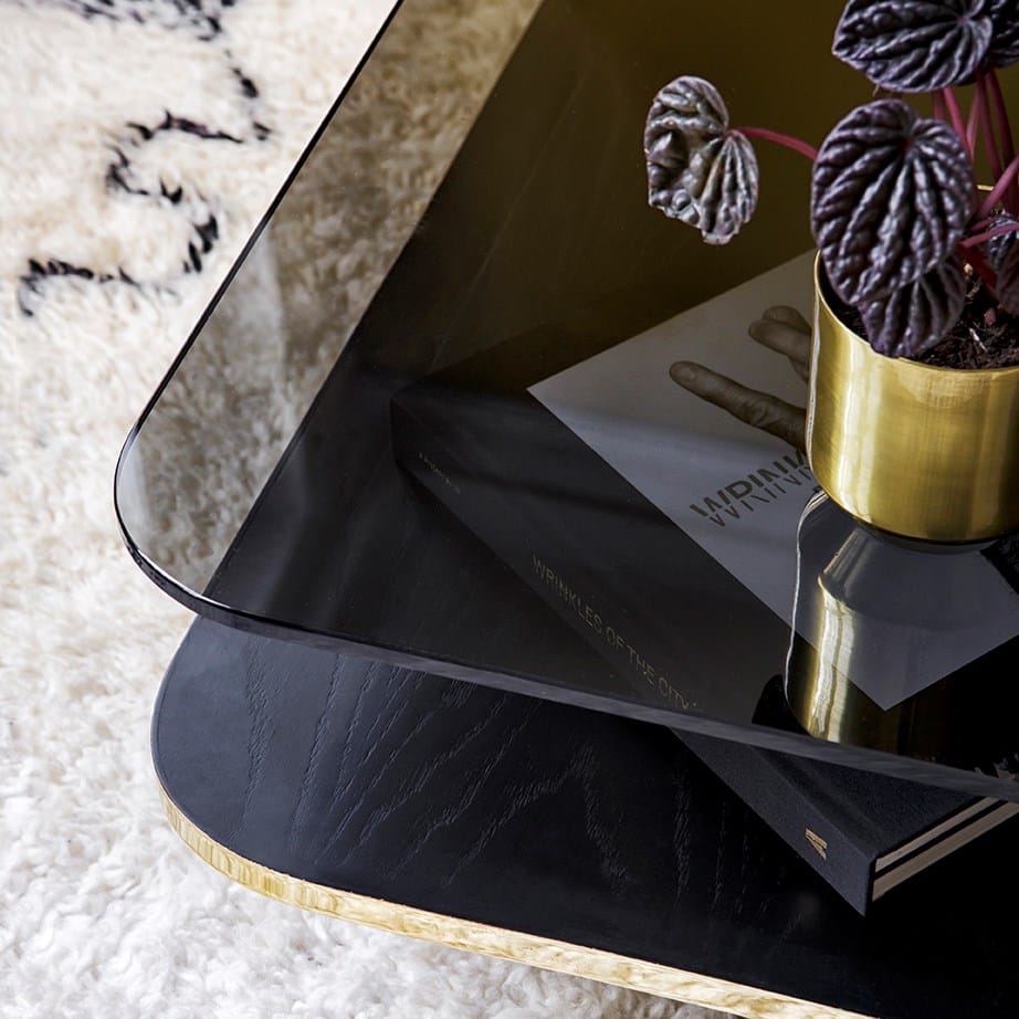 Coffee table for living room 70s style rectangular wood and glass ...