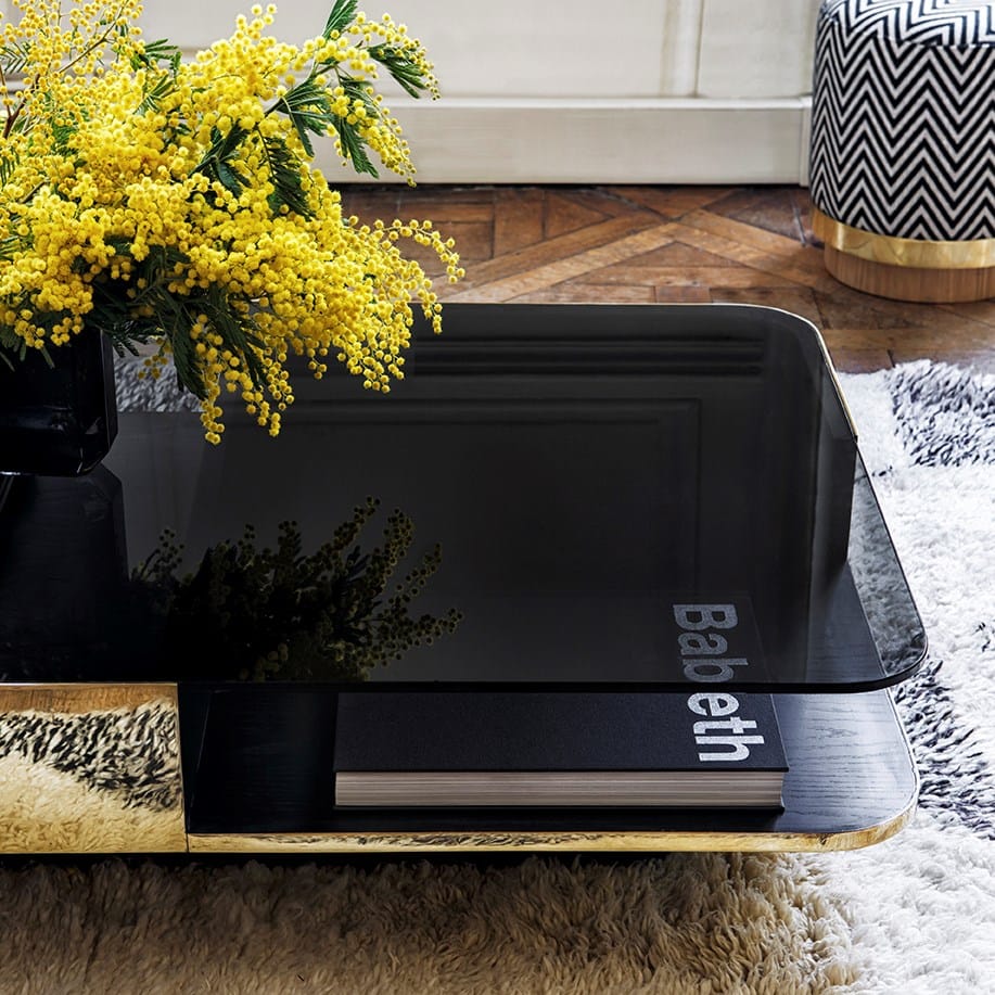 Coffee table for living room 70s style rectangular wood and glass ...