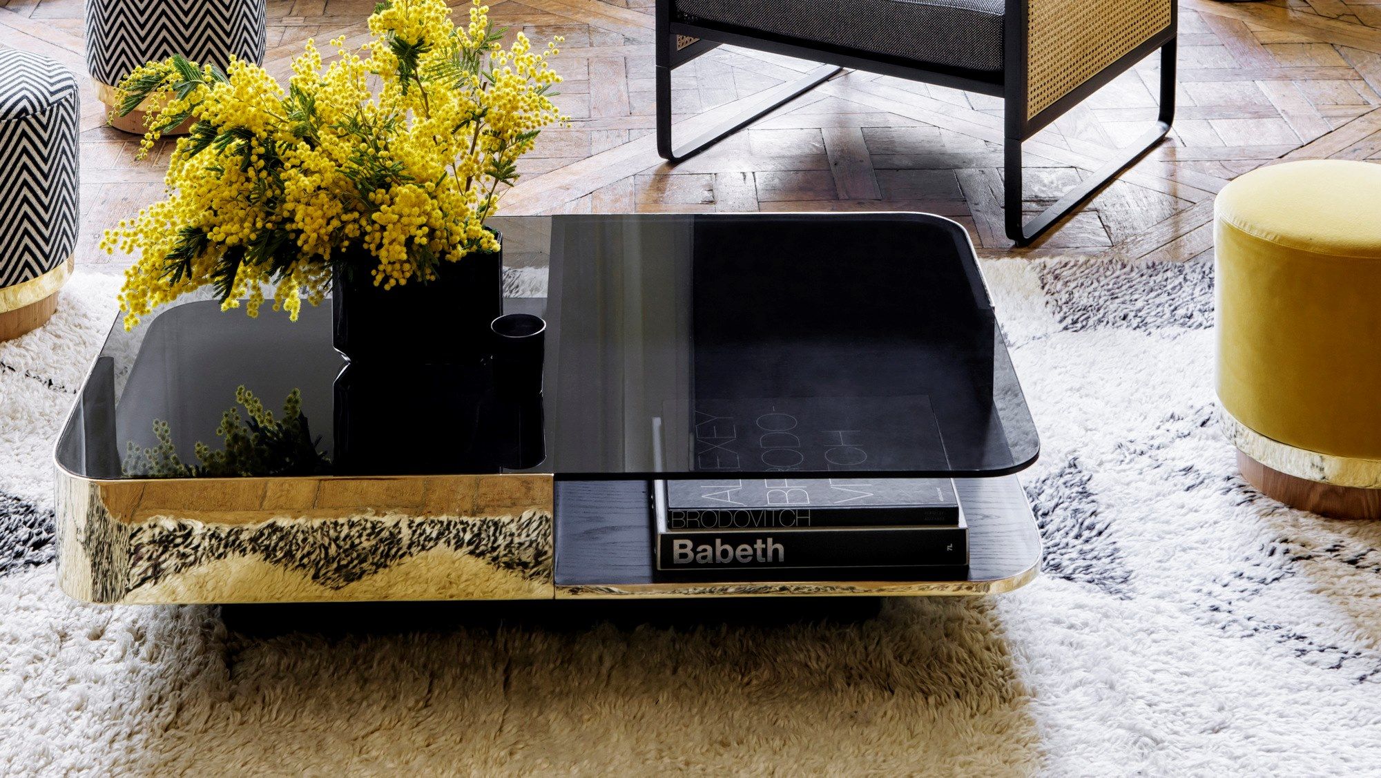 Coffee table for living room 70s style rectangular wood and glass ...