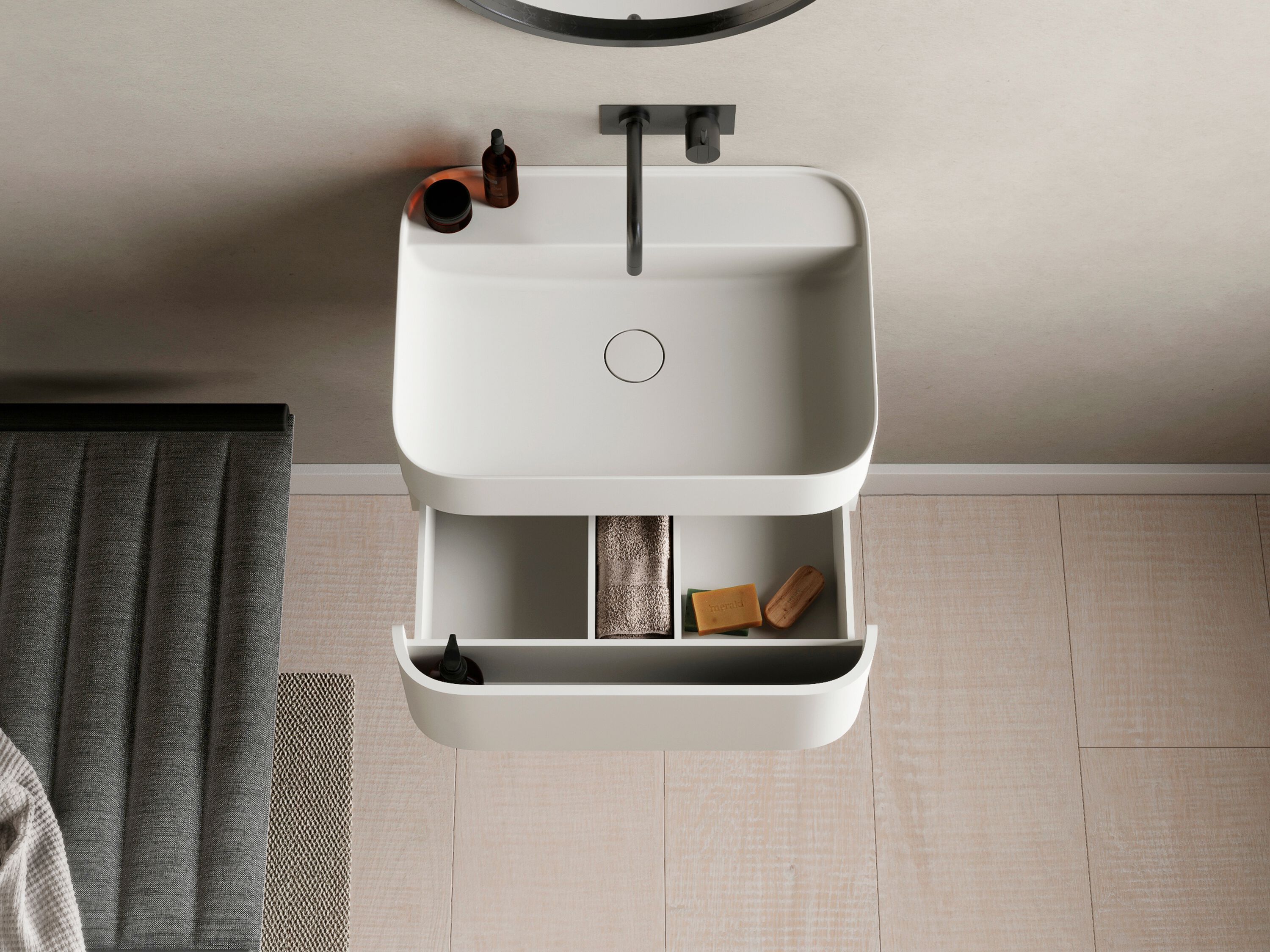 YUNO CA 55 Wall-mounted rectangular washbasin with drawers By ...