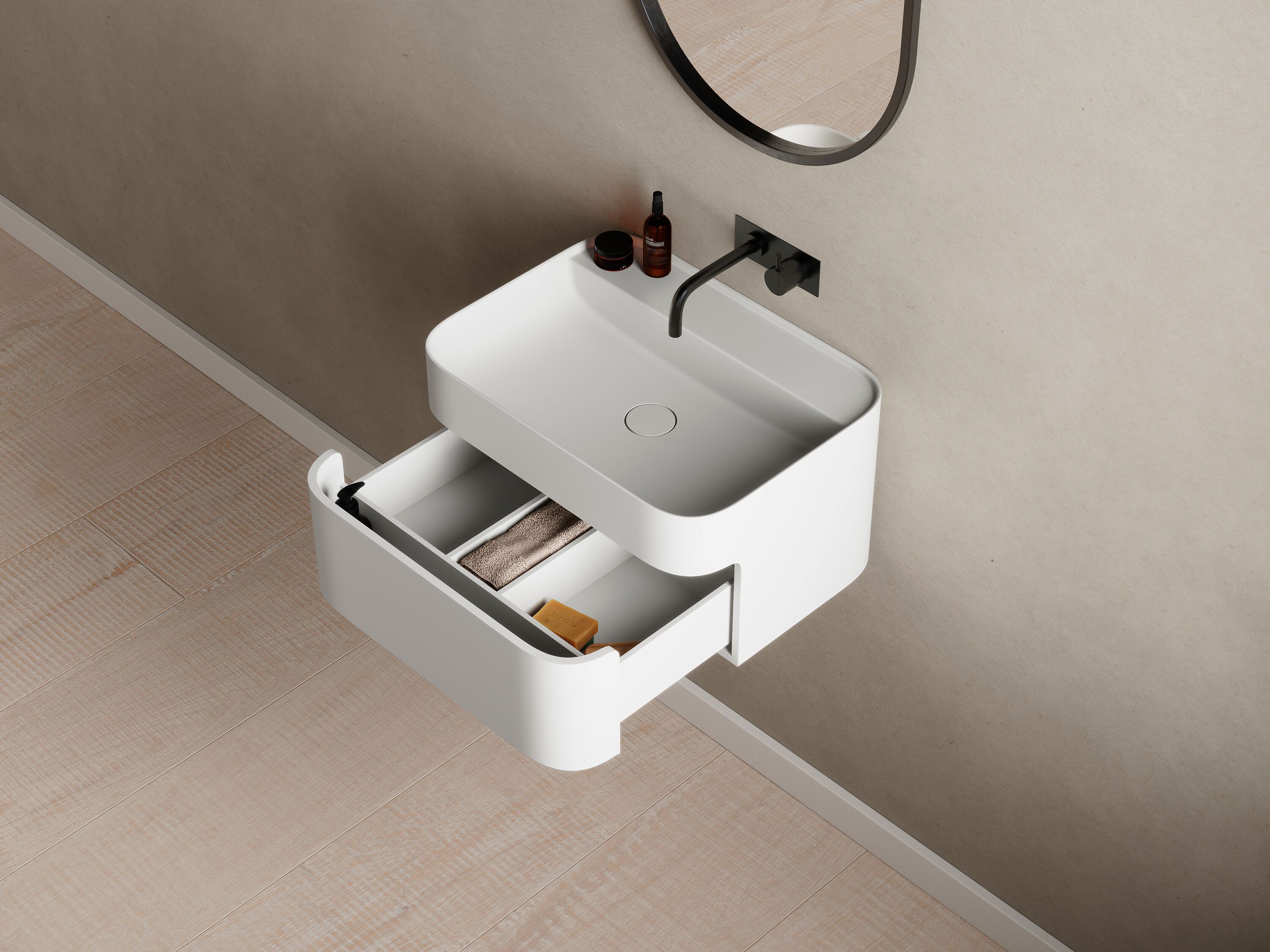 YUNO CA 55 Wall-mounted rectangular washbasin with drawers By ...