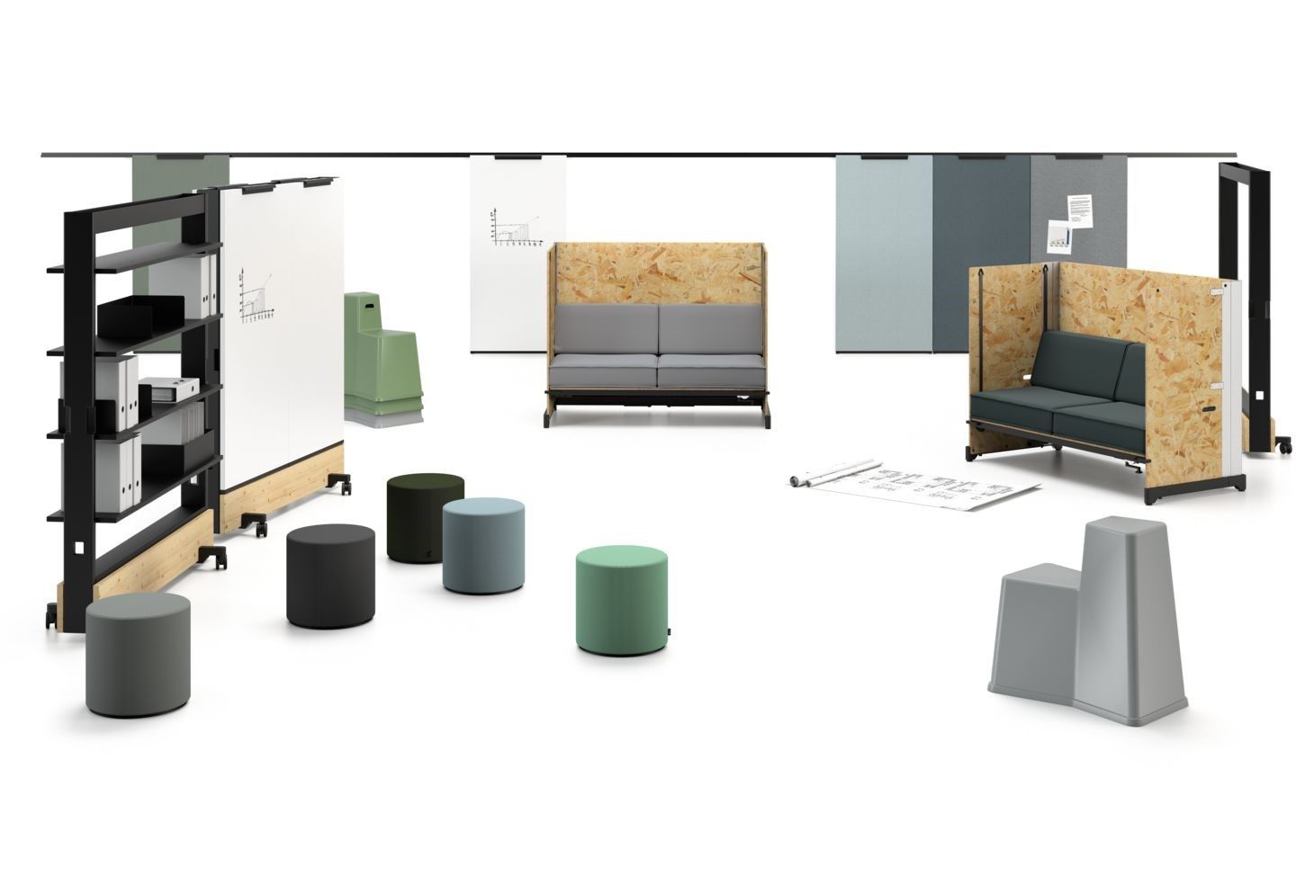 DANCING WALL Freestanding steel and wood office screen with casters By ...