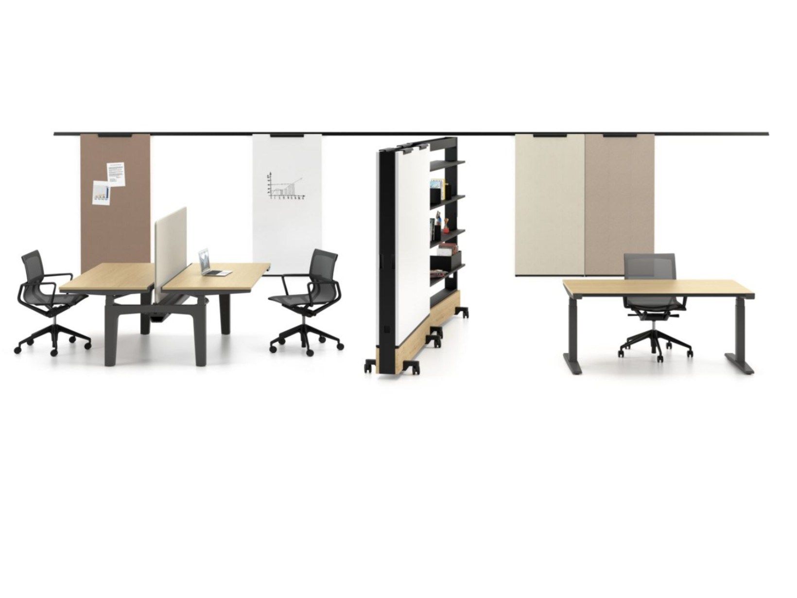 DANCING WALL Freestanding steel and wood office screen with casters By ...