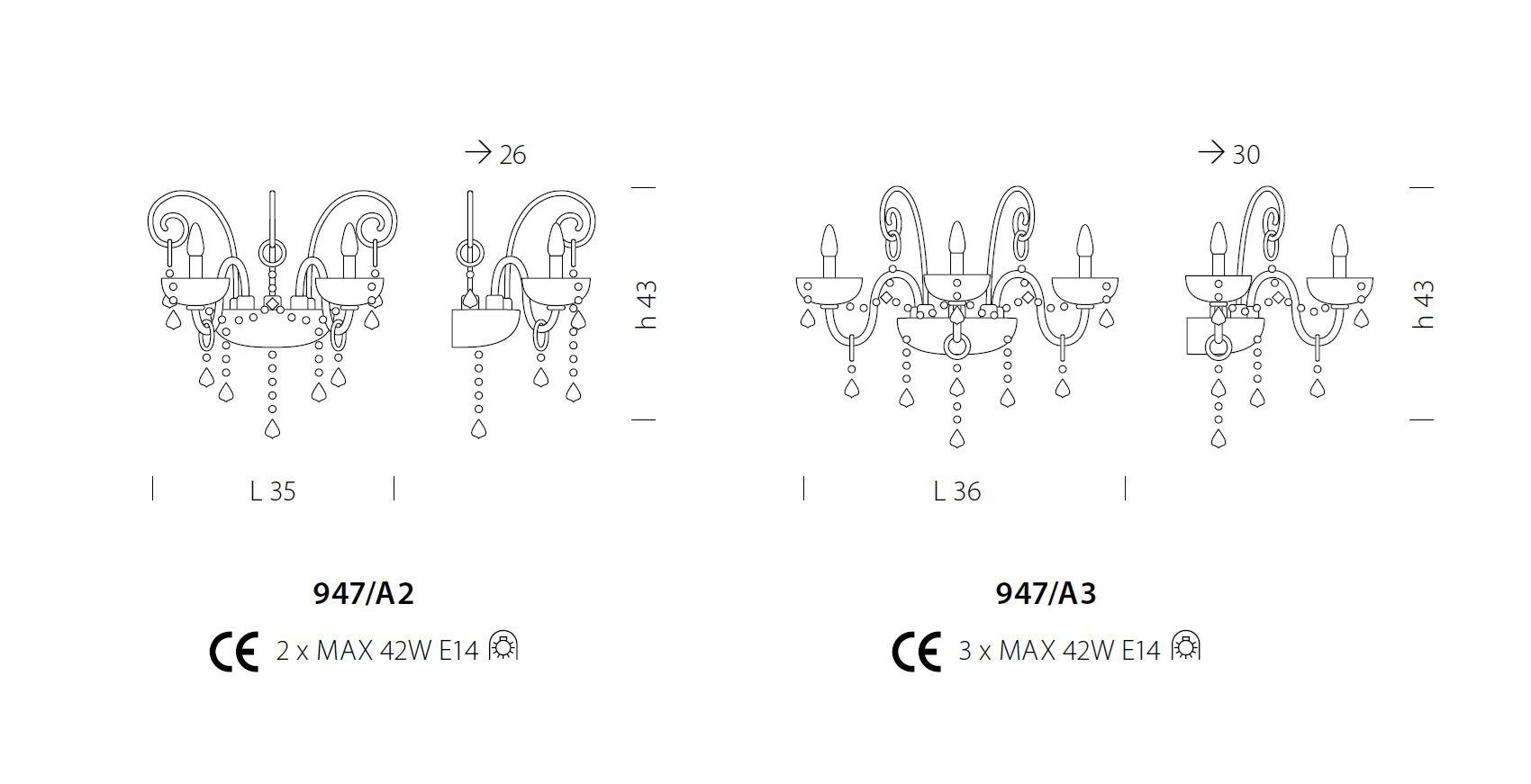 DANDOLO Applique en verre avec cristaux By Sylcom