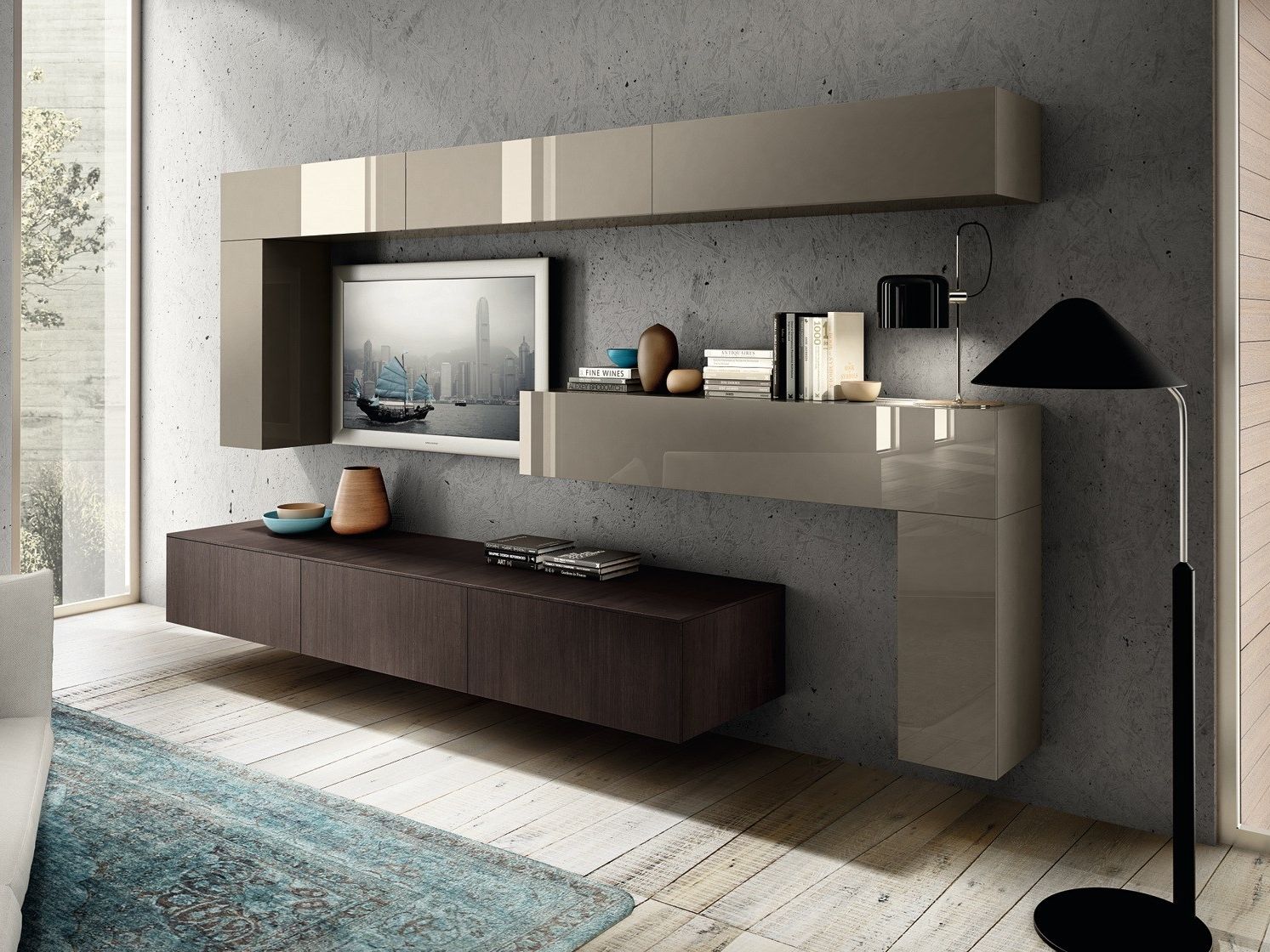 Contemporary style wall-mounted wooden storage wall DAY SYSTEM 09 By Composit