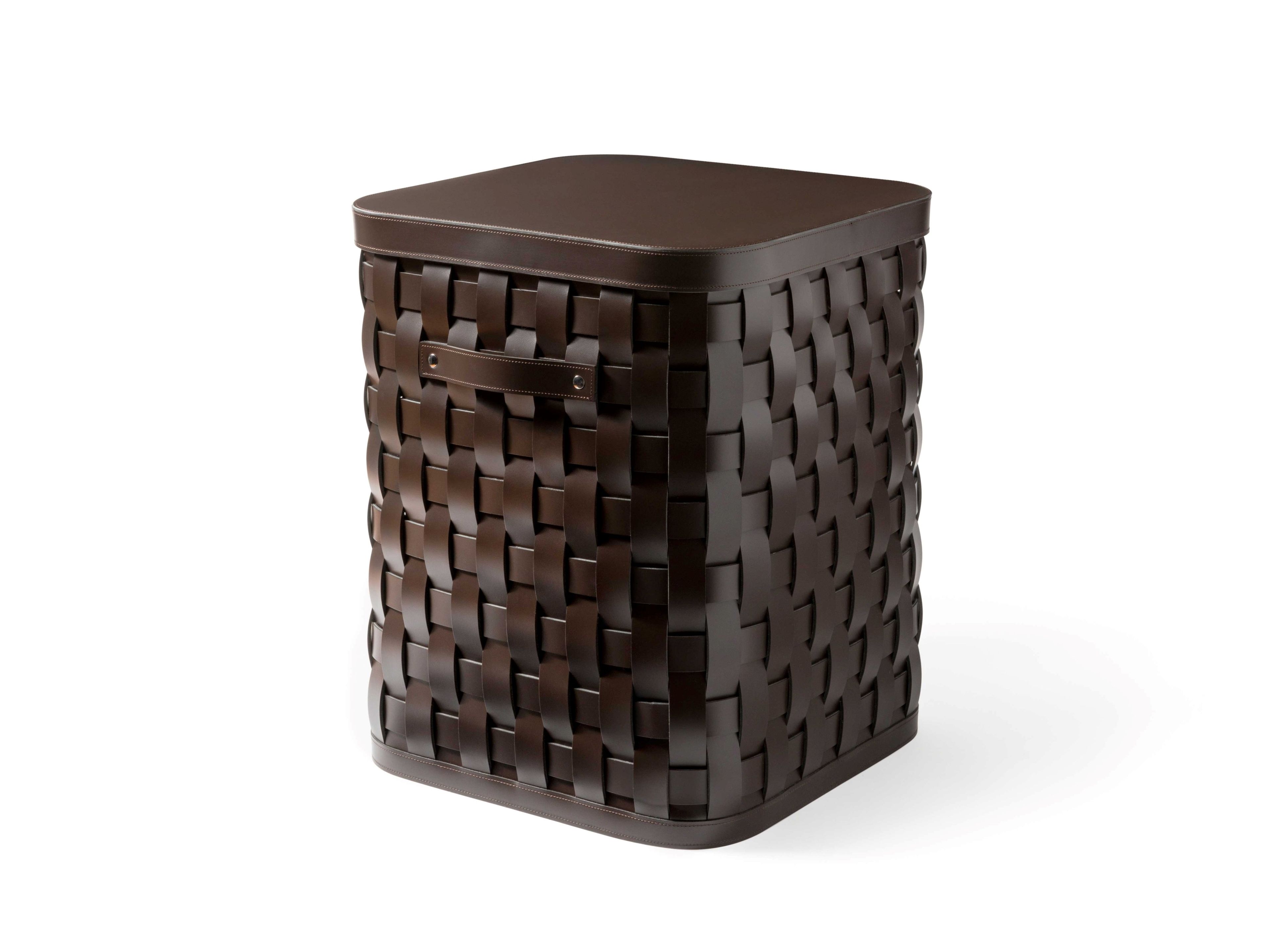DEMETRA Regenerated leather square laundry container with lid By Pinetti
