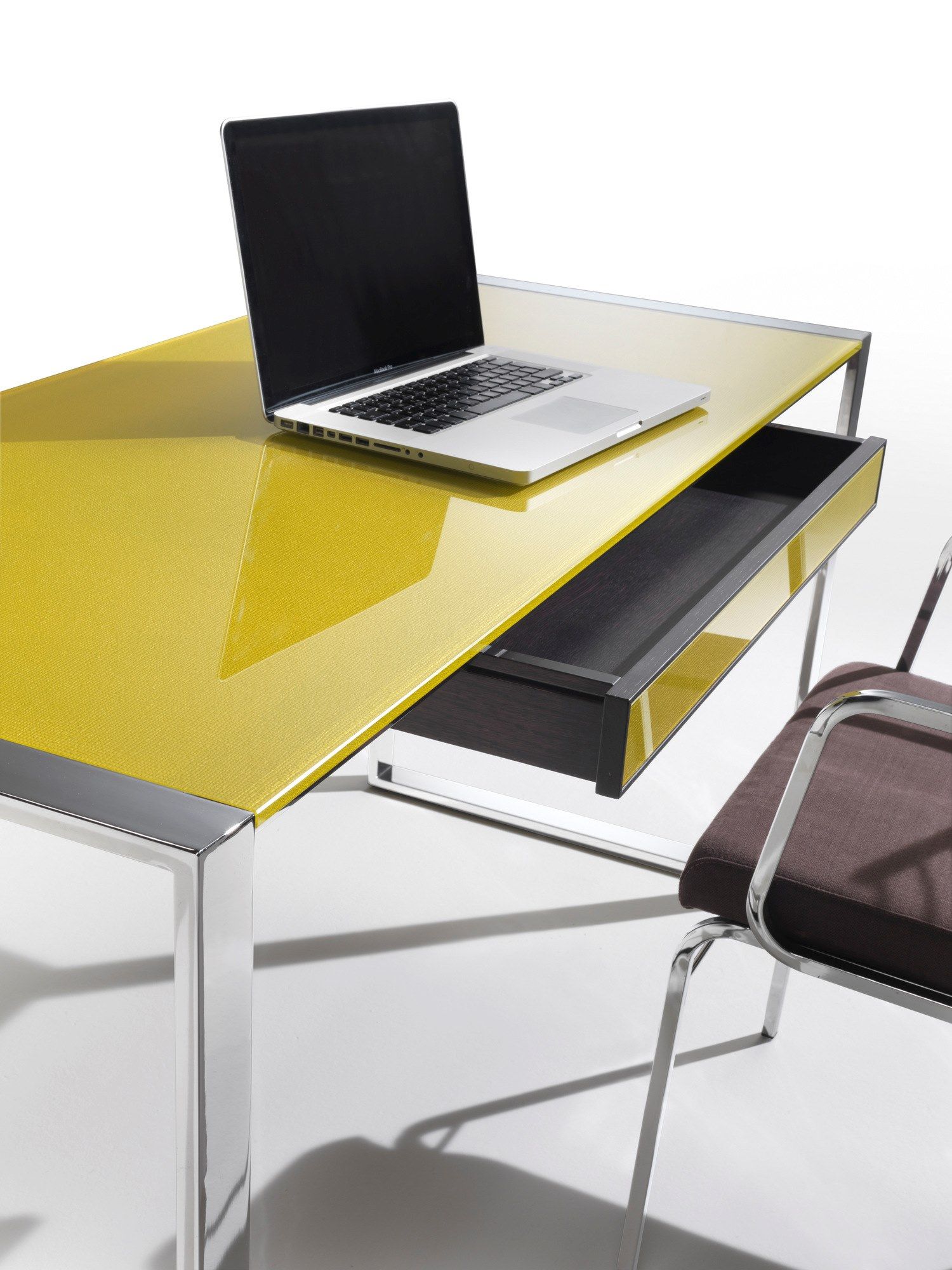 DESK Glass and steel writing desk with drawers By F.lli Orsenigo