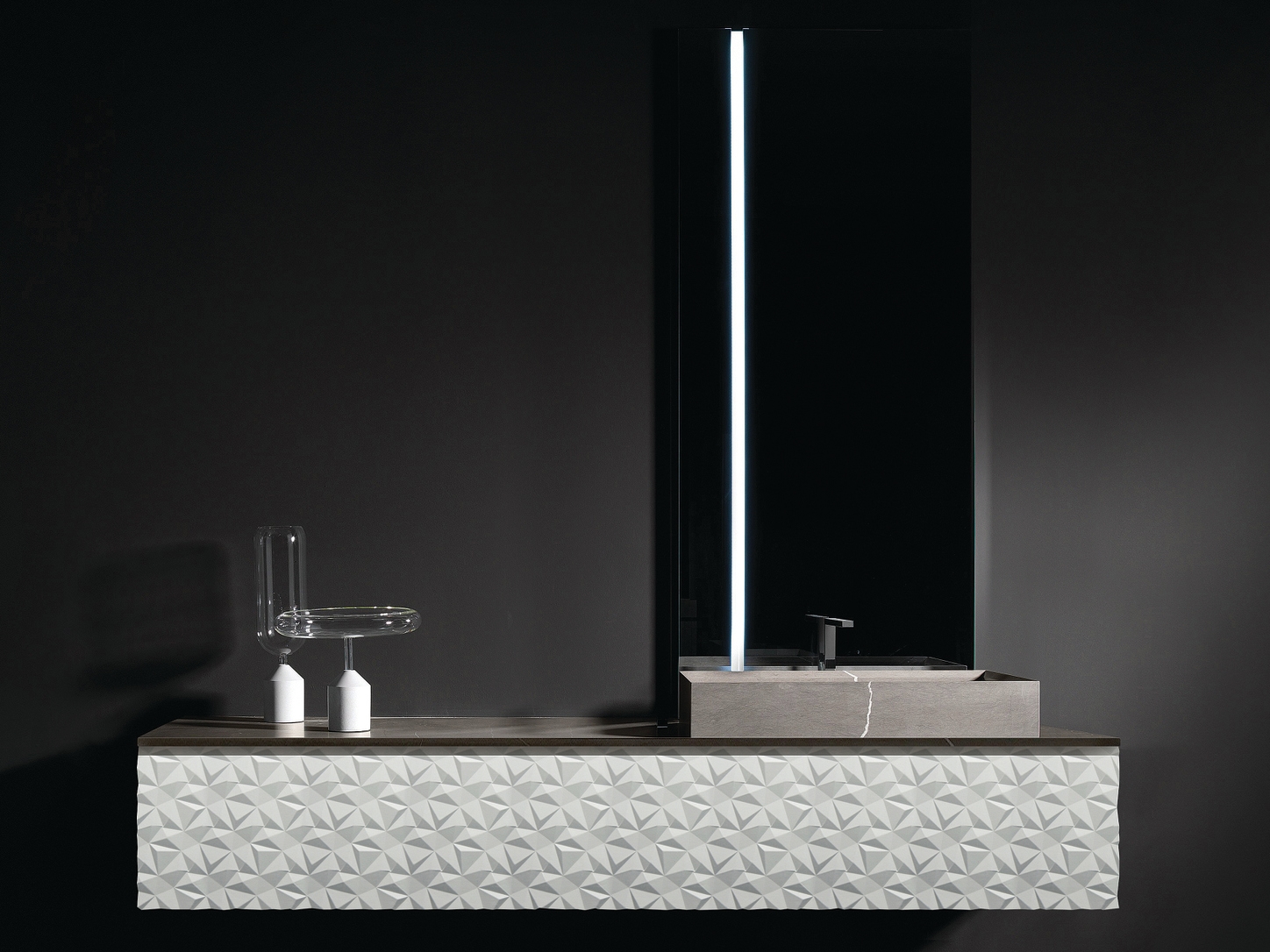 DIAMOND VANITY Wall-mounted vanity unit in wood and marble By BT45 ...